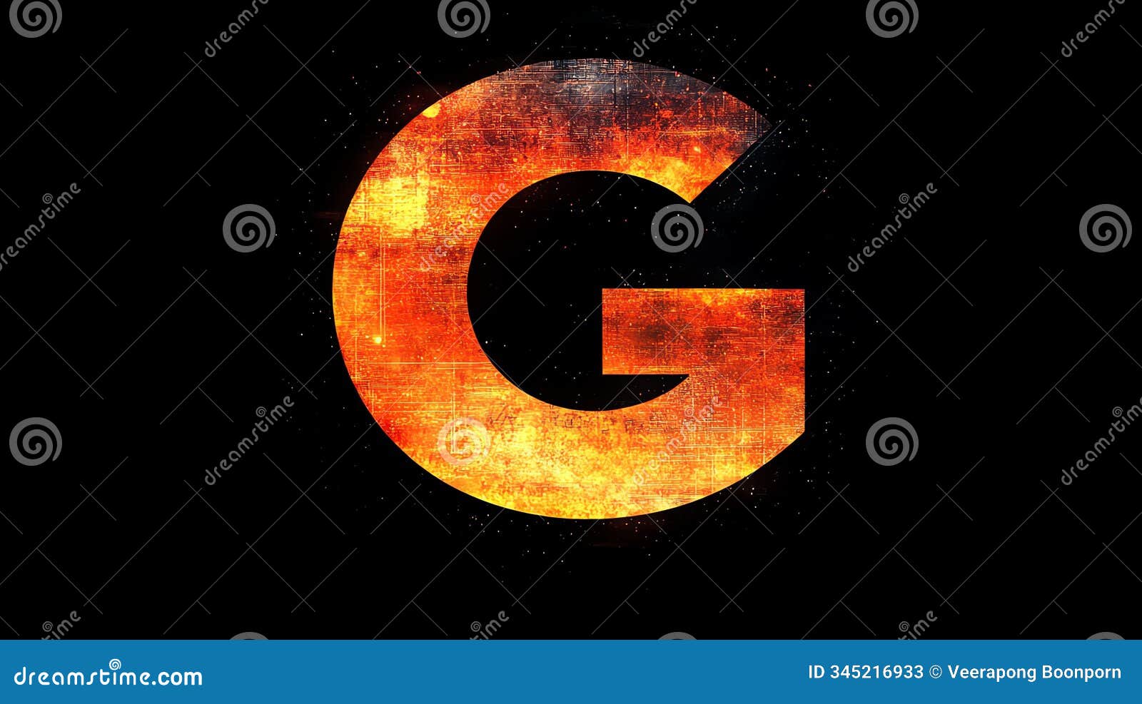 Stylized Letter G with a Fiery Texture on a Black Background Stock ...
