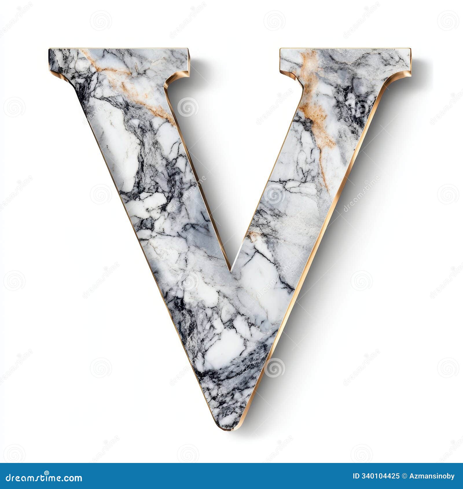 A Stylized Letter "V" Designed with a Marble Texture and a Gold Outline ...