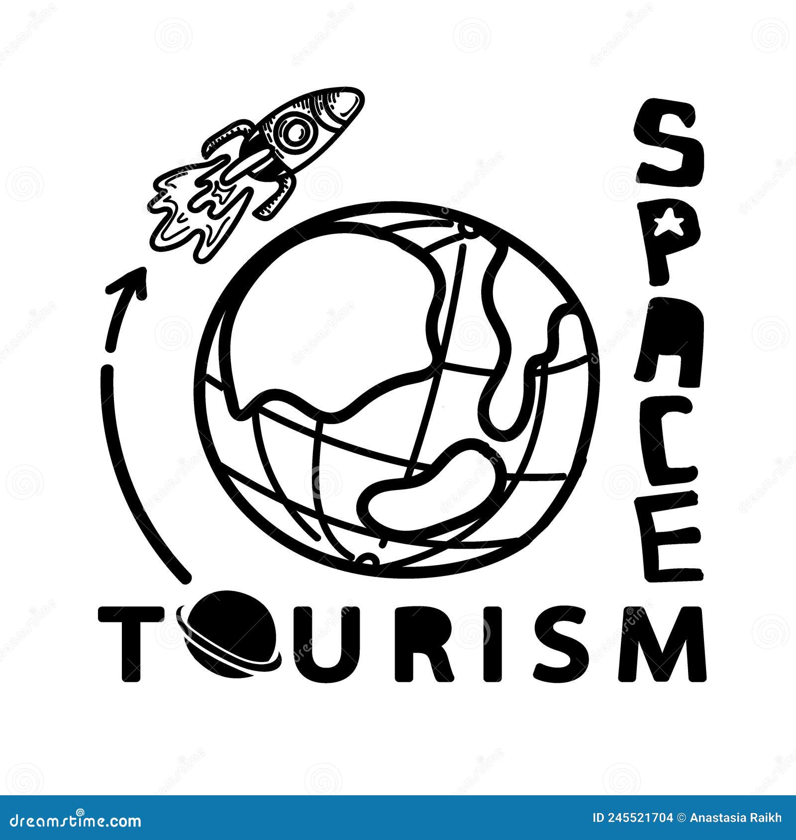Stylized Lettering about Space Tourism. with Elements Drawn in Doodle ...