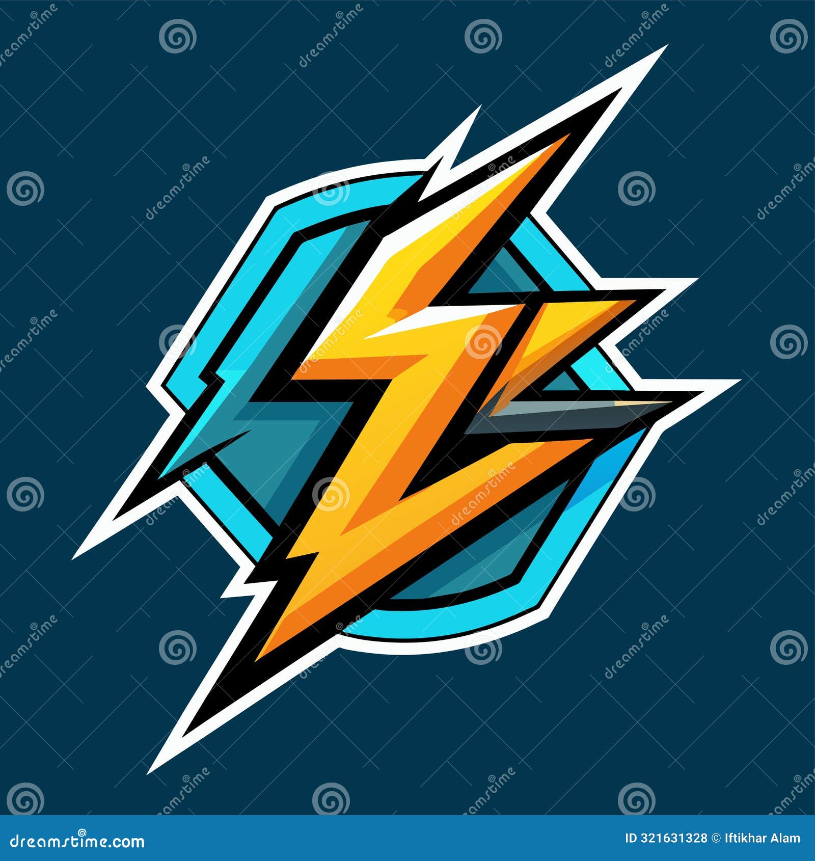 A Stylized Lightning Bolt Logo Design in a Hexagonal Frame with a Blue ...