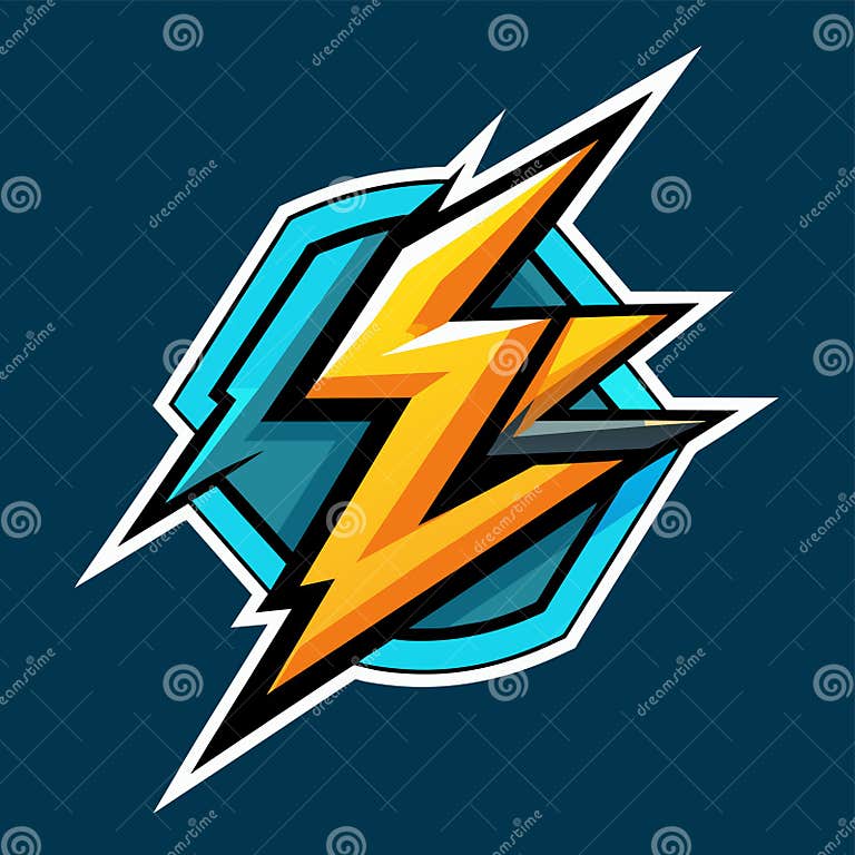 A Stylized Lightning Bolt Logo Design in a Hexagonal Frame with a Blue ...