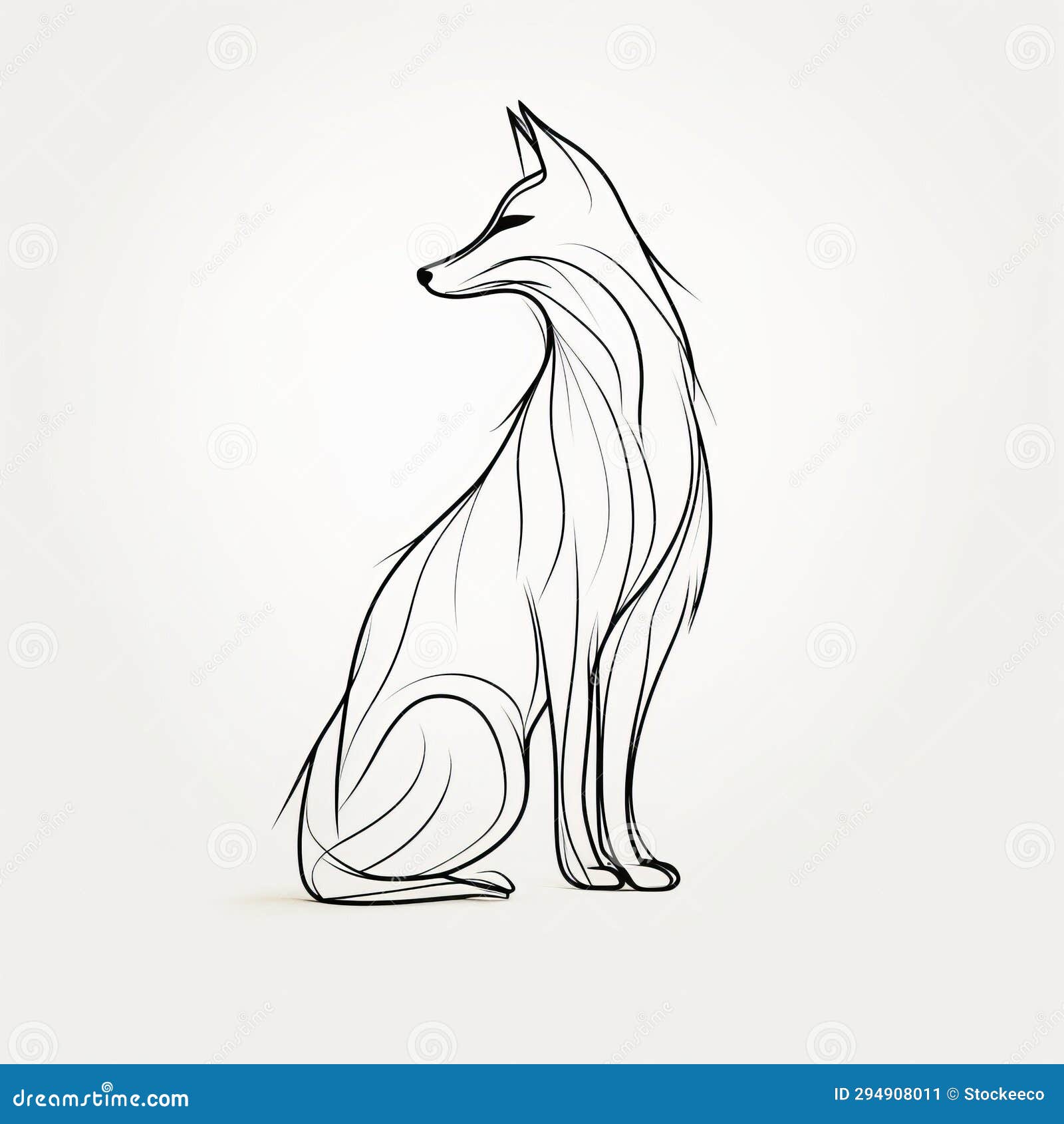 Stylized Line Drawing of a Graceful Fox on a Light Background Stock ...