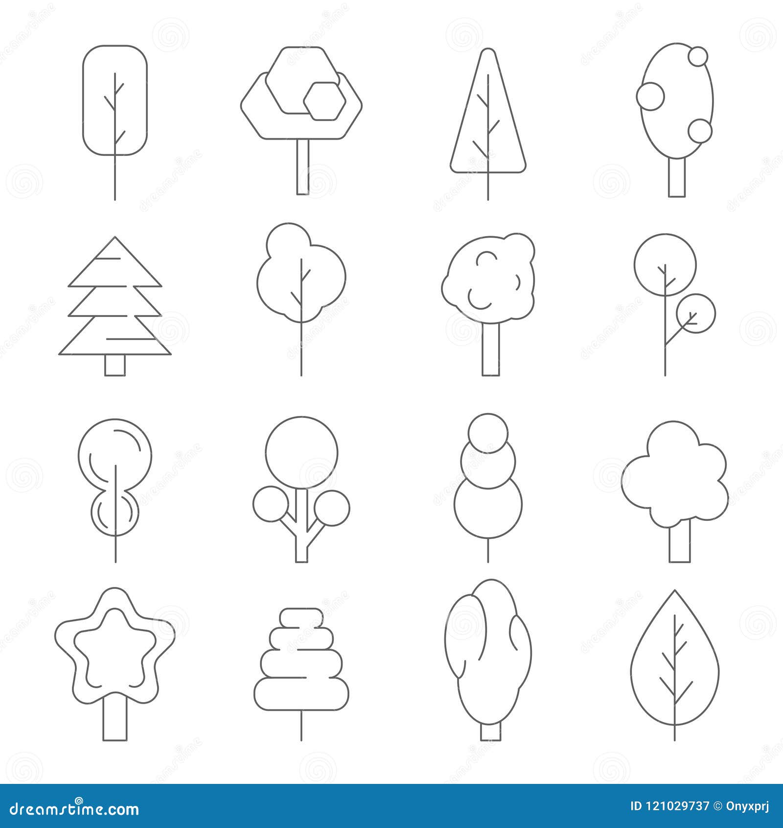 Stylized Linear Trees. Vector Symbols Of Various Plants | CartoonDealer ...