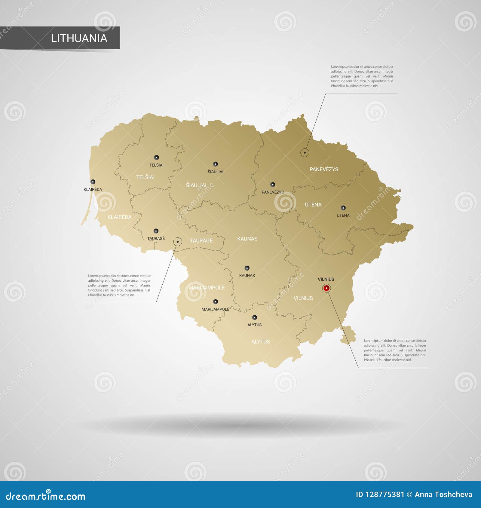 Vector Map Of Lithuania. High Detailed Country Map With Division ...