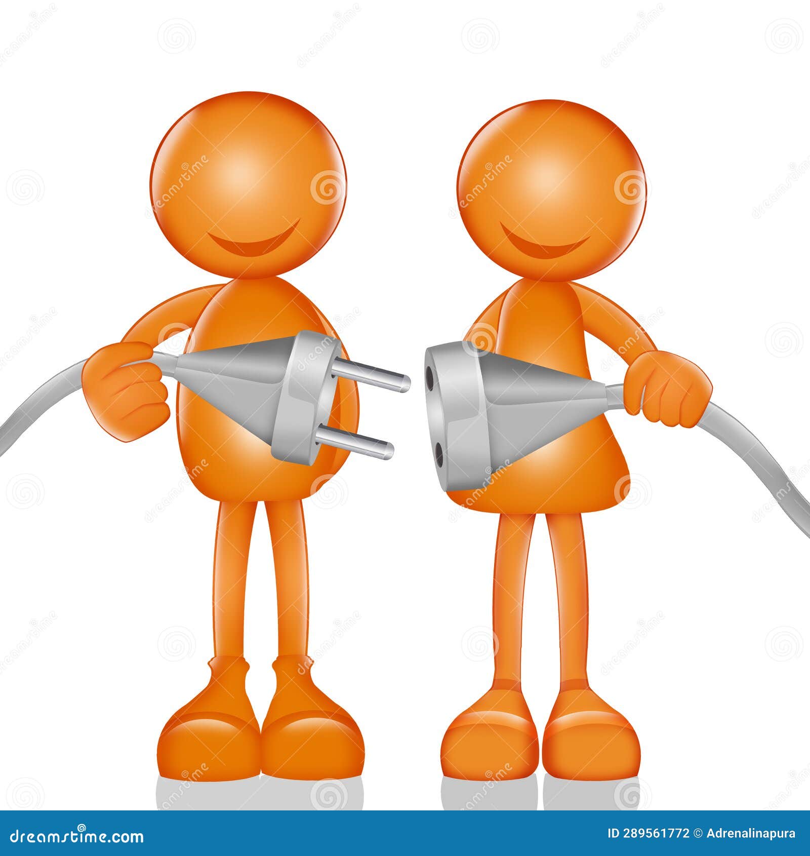 Stylized Little Man and Little Woman with the Electric Socket Stock ...