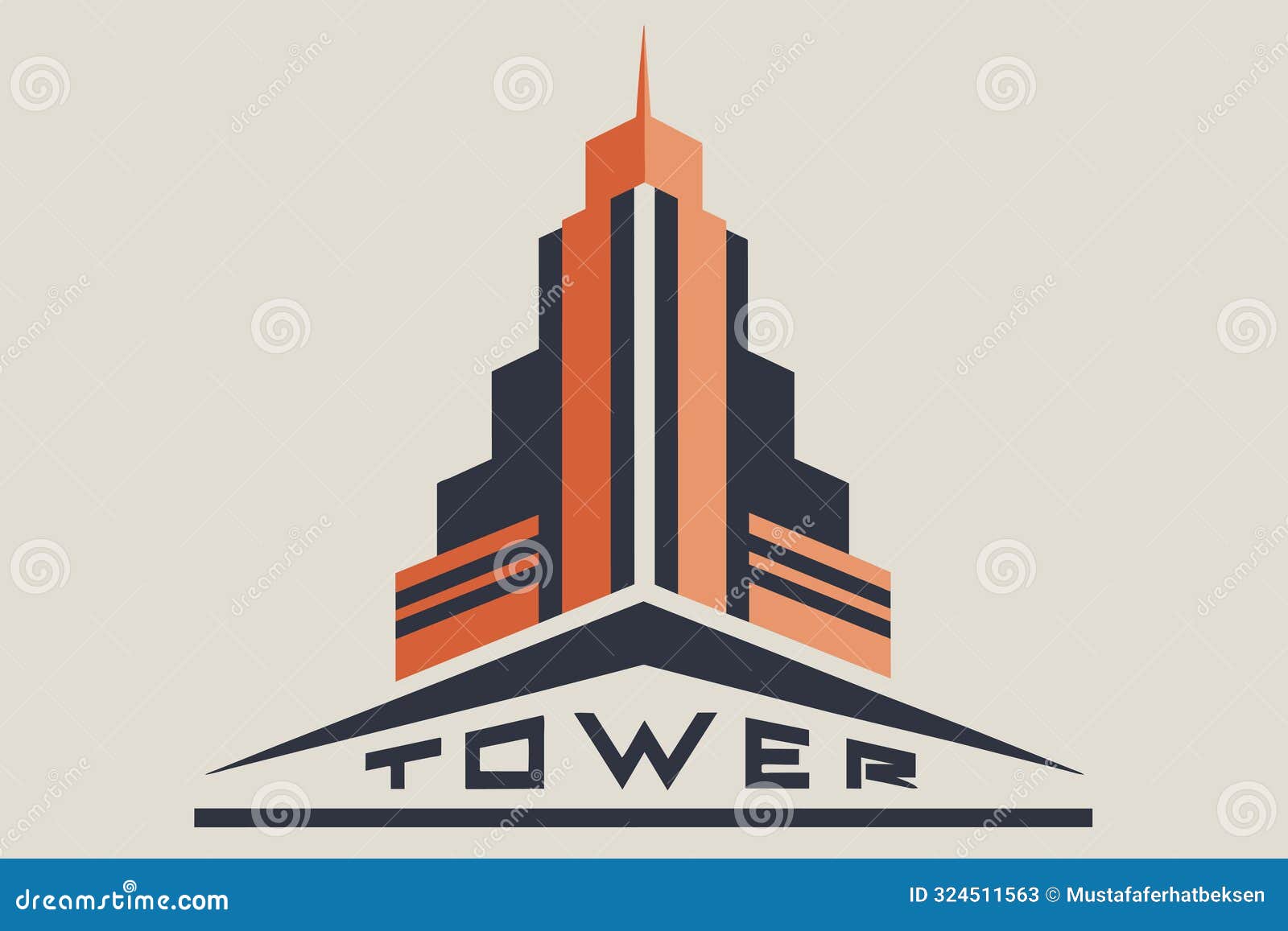 Stylized Logo of an Art Deco Tower with Sharp Lines and Orange ...