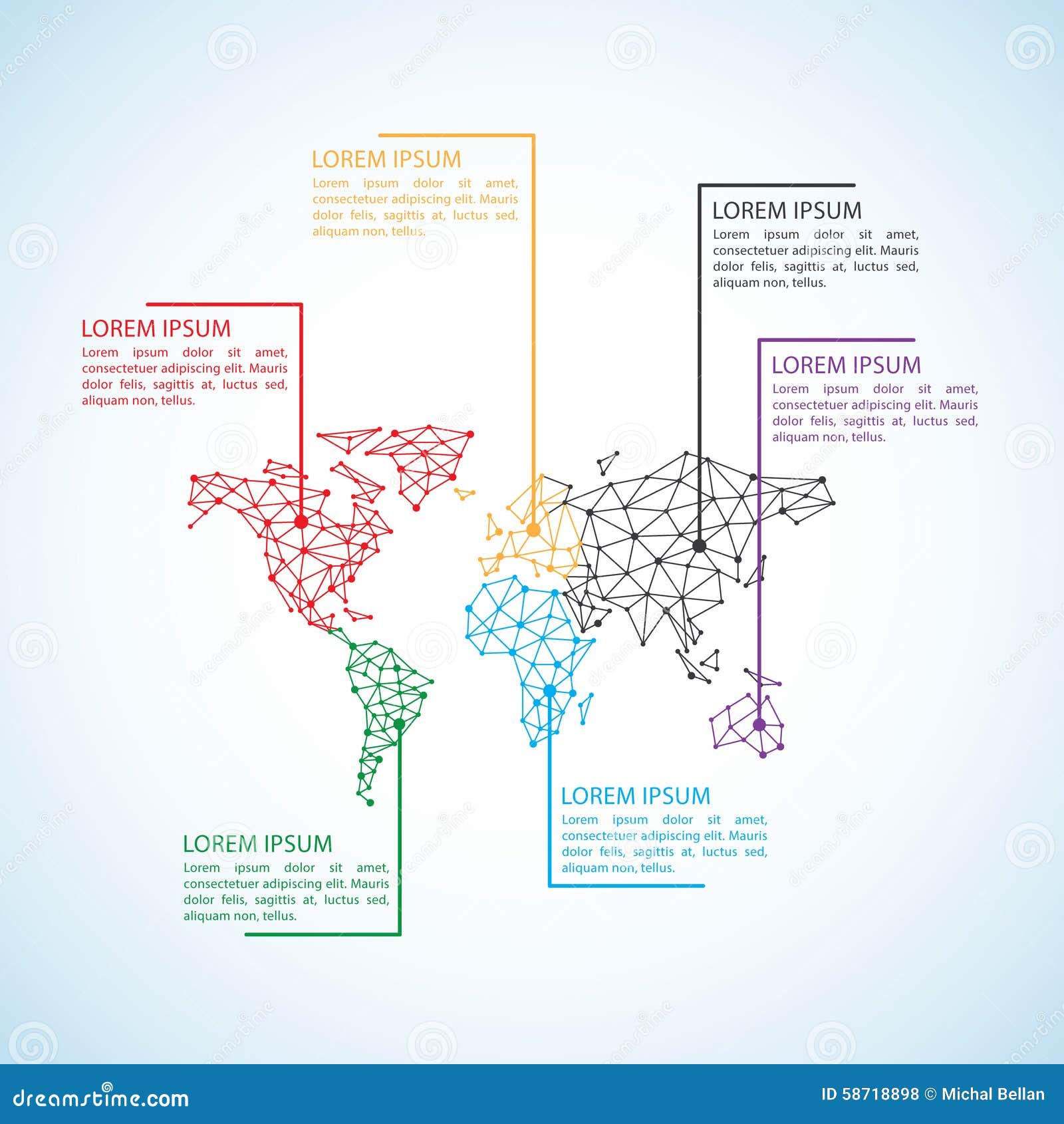 Stylized Low Poly World Map Concept with Wired Construction of ...