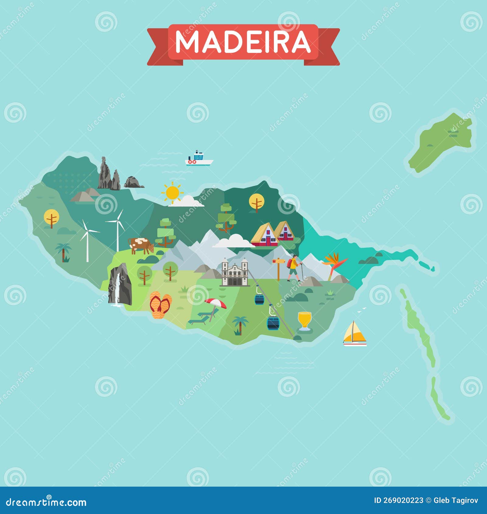 Stylized Madeira Map stock vector. Illustration of cartography - 269020223