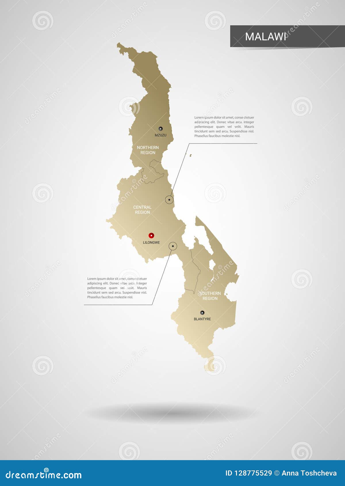 Stylized Malawi Map Vector Illustration. Stock Vector - Illustration of ...