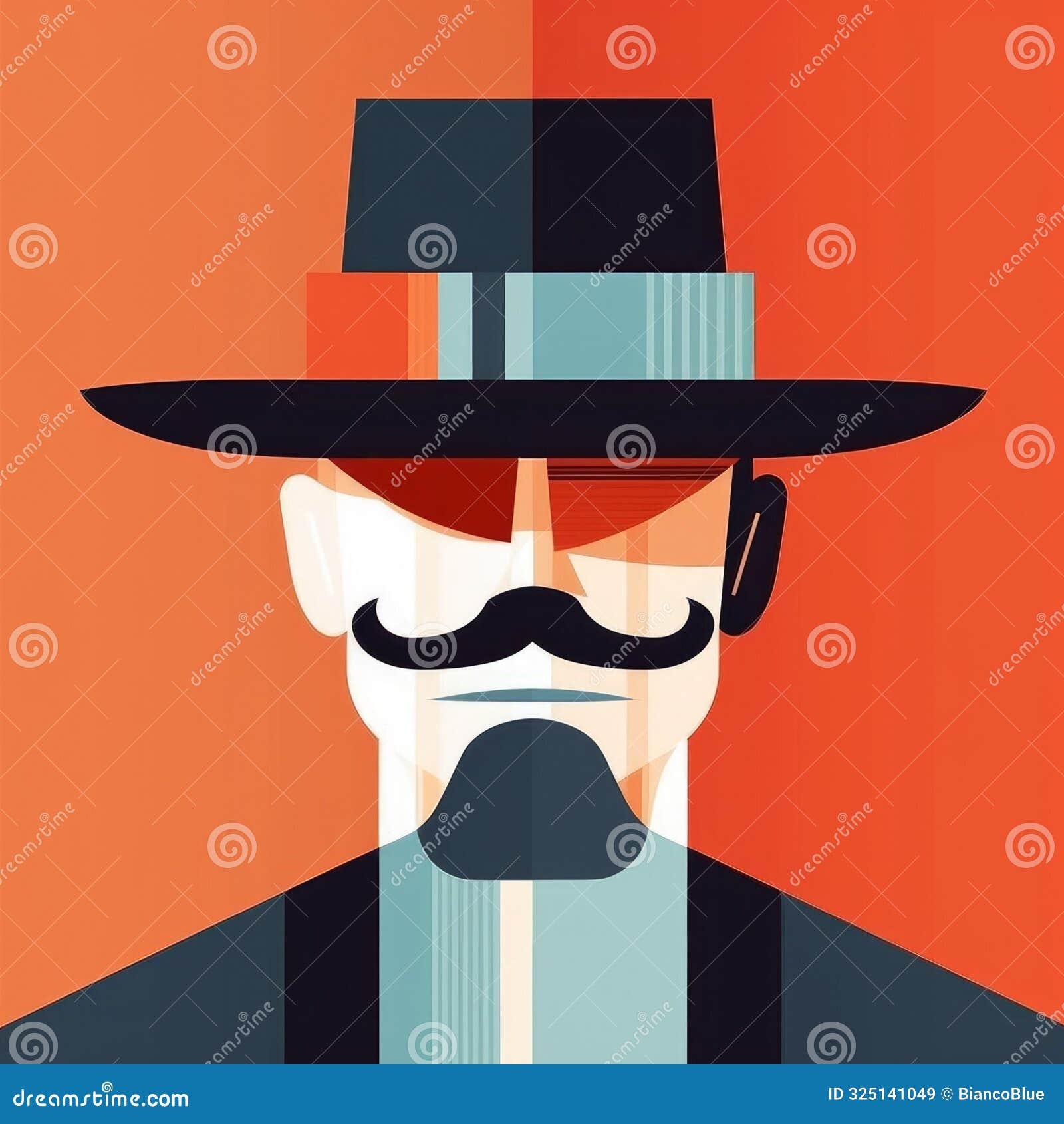 Stylized Character Design With A Hat And Mustache With Orange Background Aig35 Stock