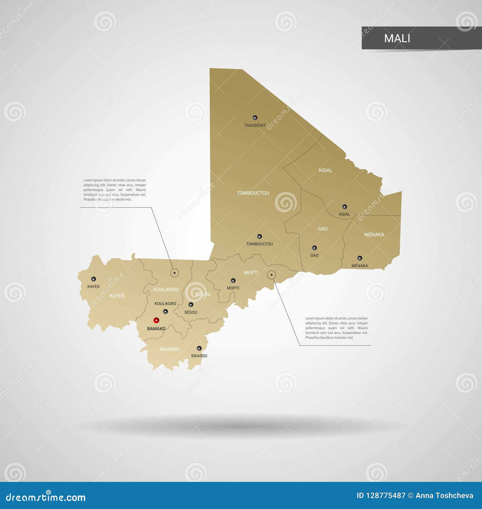 Stylized Mali Map Vector Illustration. Stock Vector - Illustration of ...