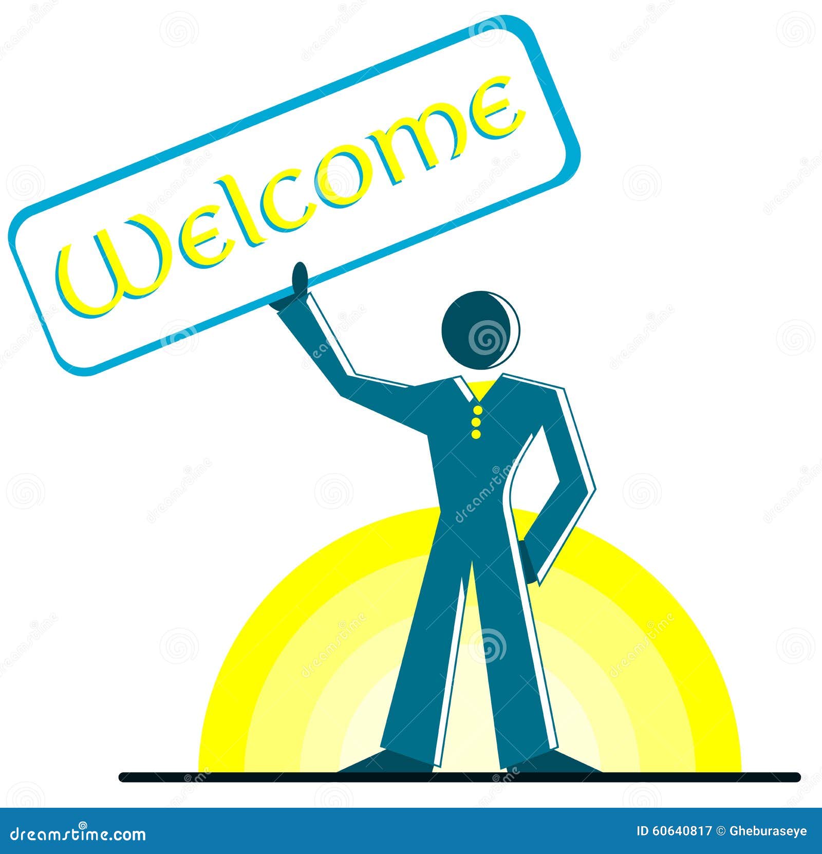 Stylized Man with Signboard with Word Welcome Stock Vector ...