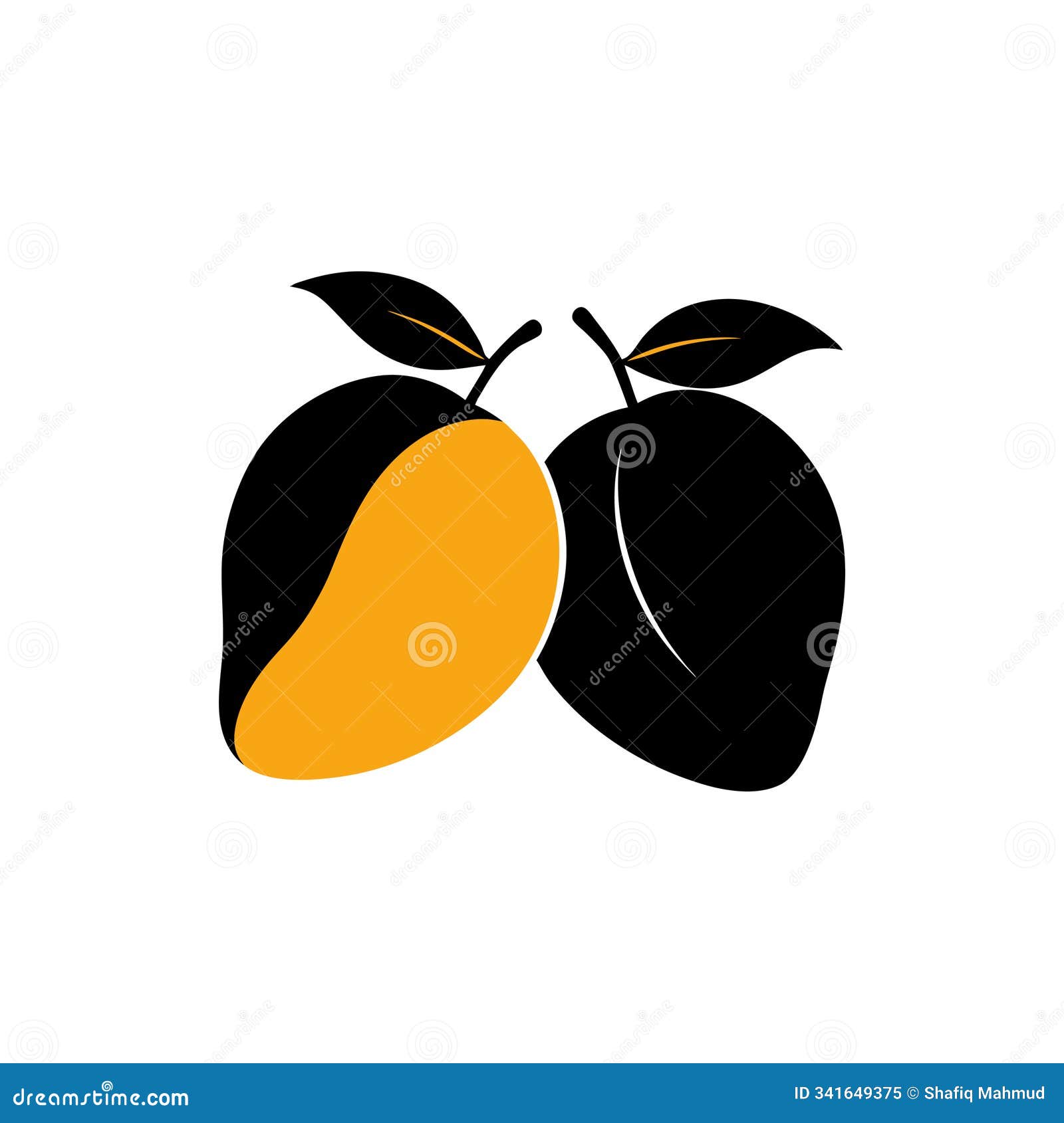 Stylized Mango Pair with Black and Yellow Design Stock Illustration ...