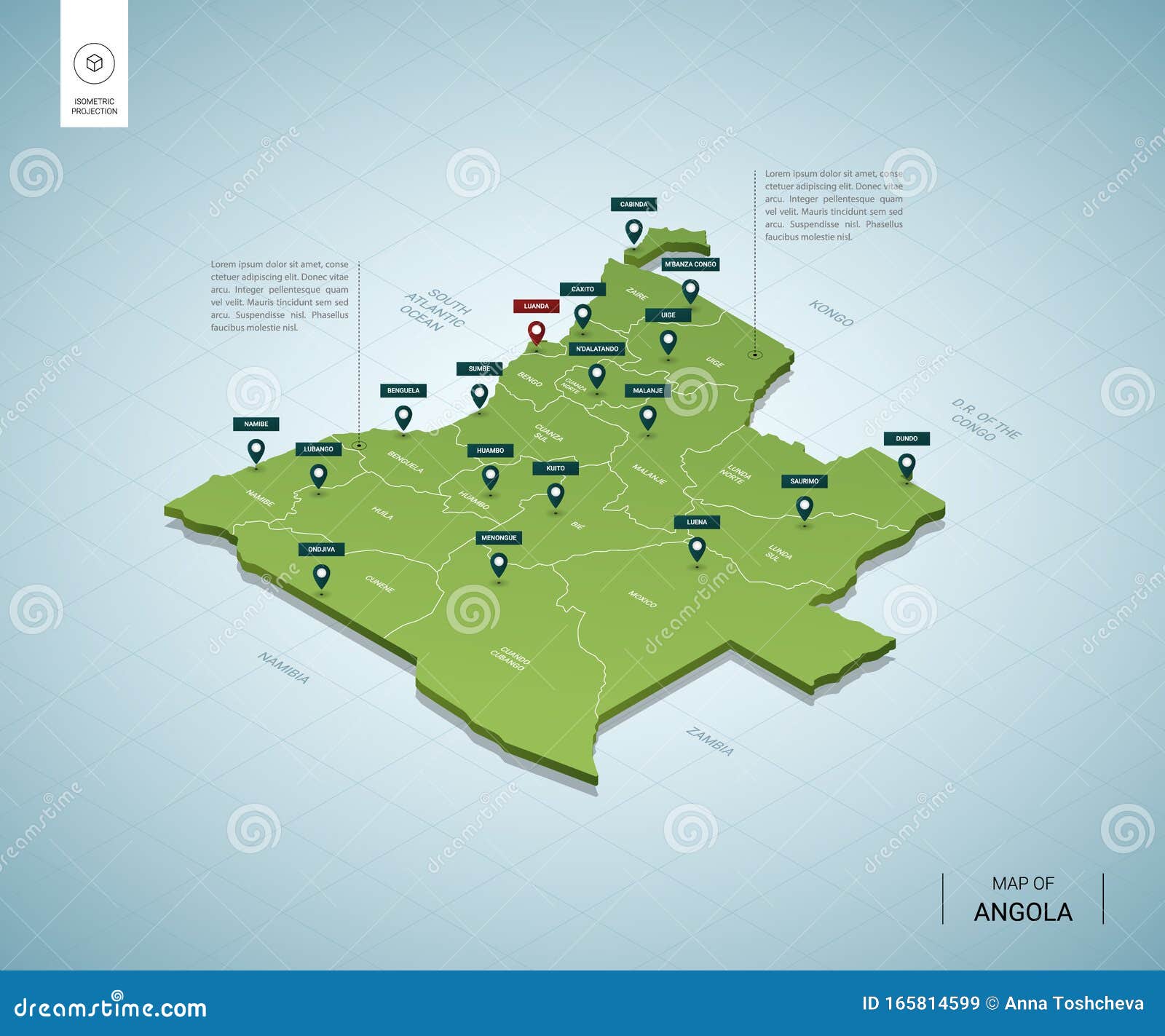 Stylized Map of Angola. Isometric 3D Stock Vector - Illustration of ...