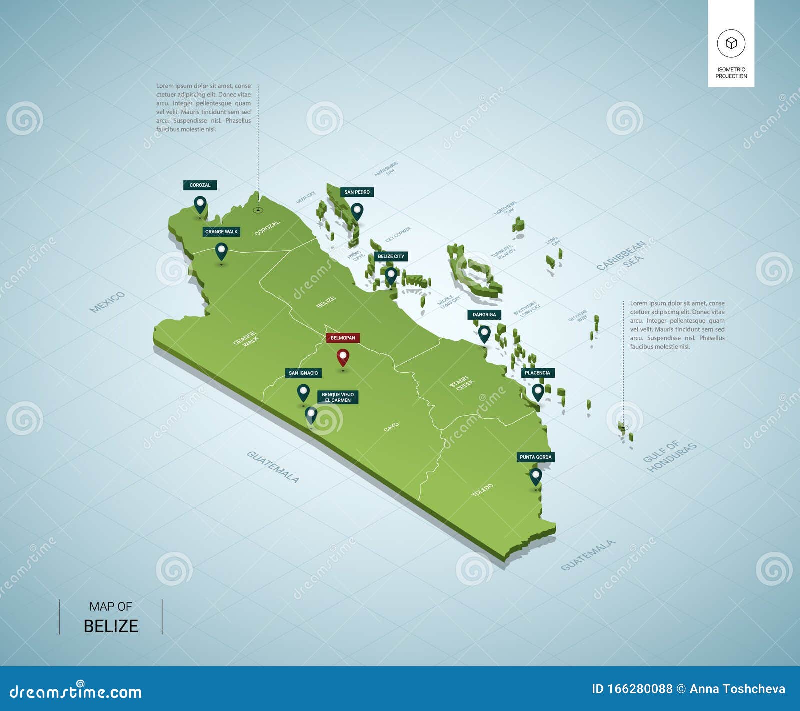 Map Of Belize. 3D Isometric Perspective Illustration Royalty-Free Stock ...