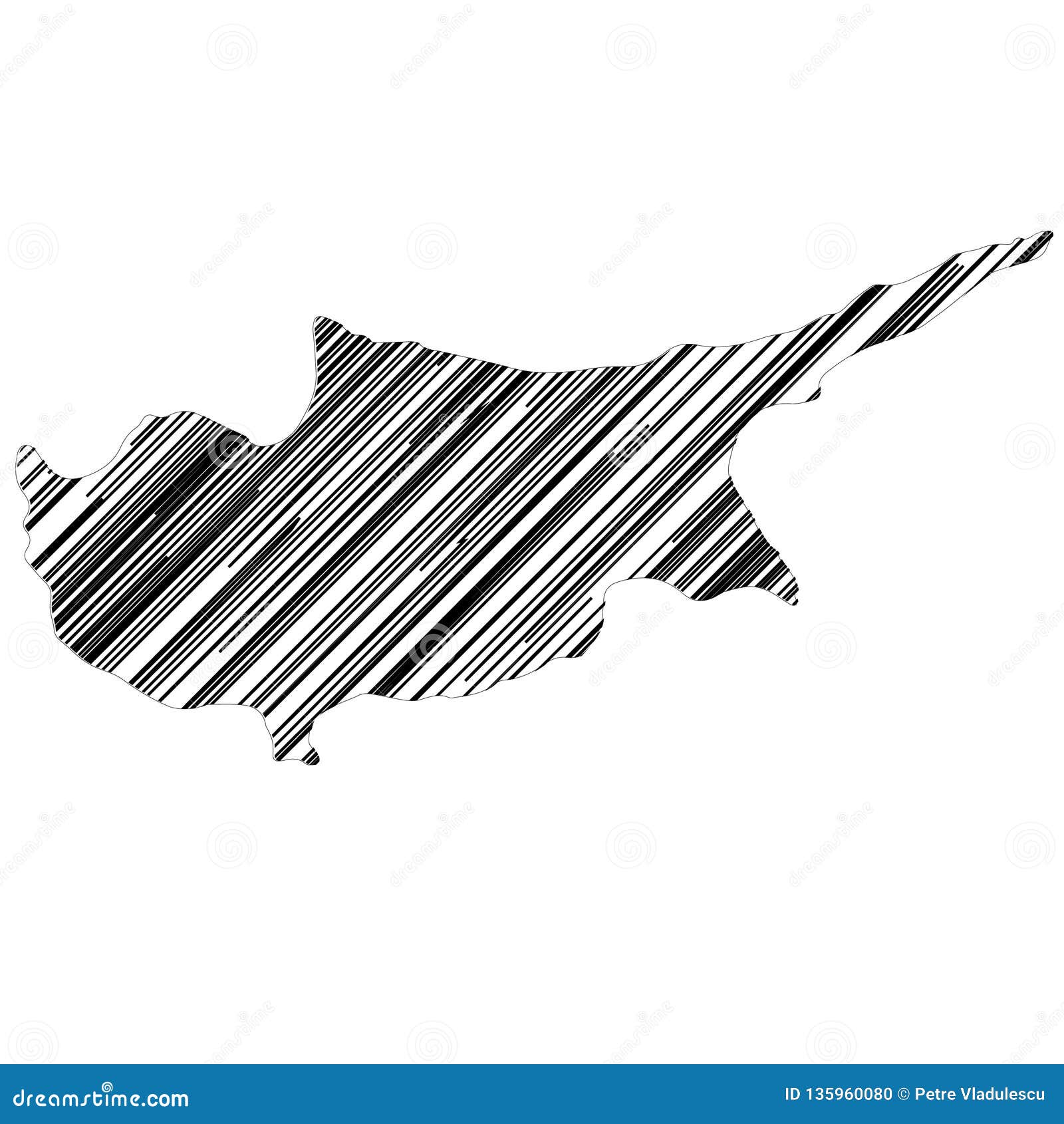 Stylized Map of Cyprus with White Hatchings Stock Vector - Illustration ...