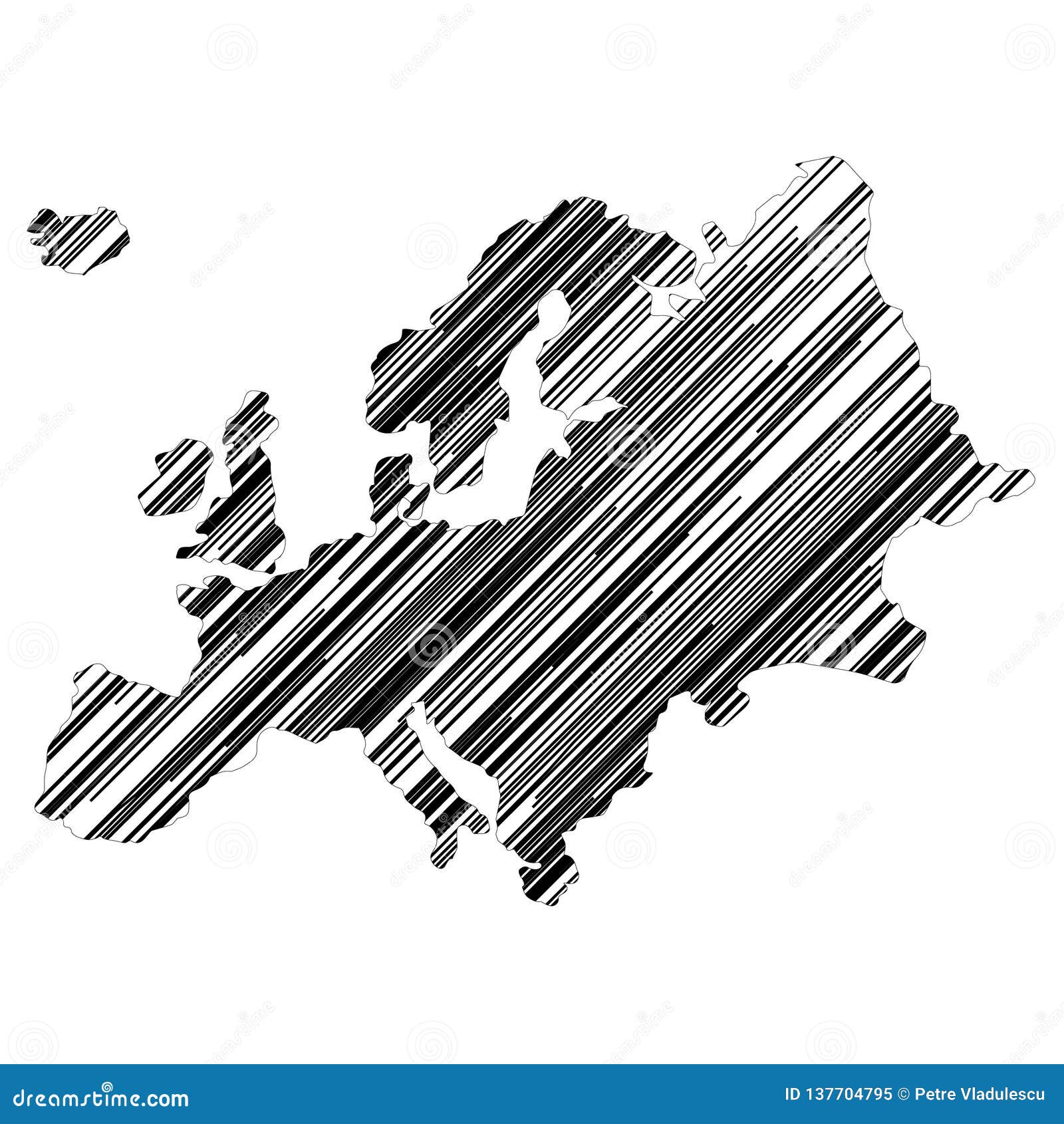 Stylized Map of Europe with Black Hatchings Stock Vector - Illustration ...