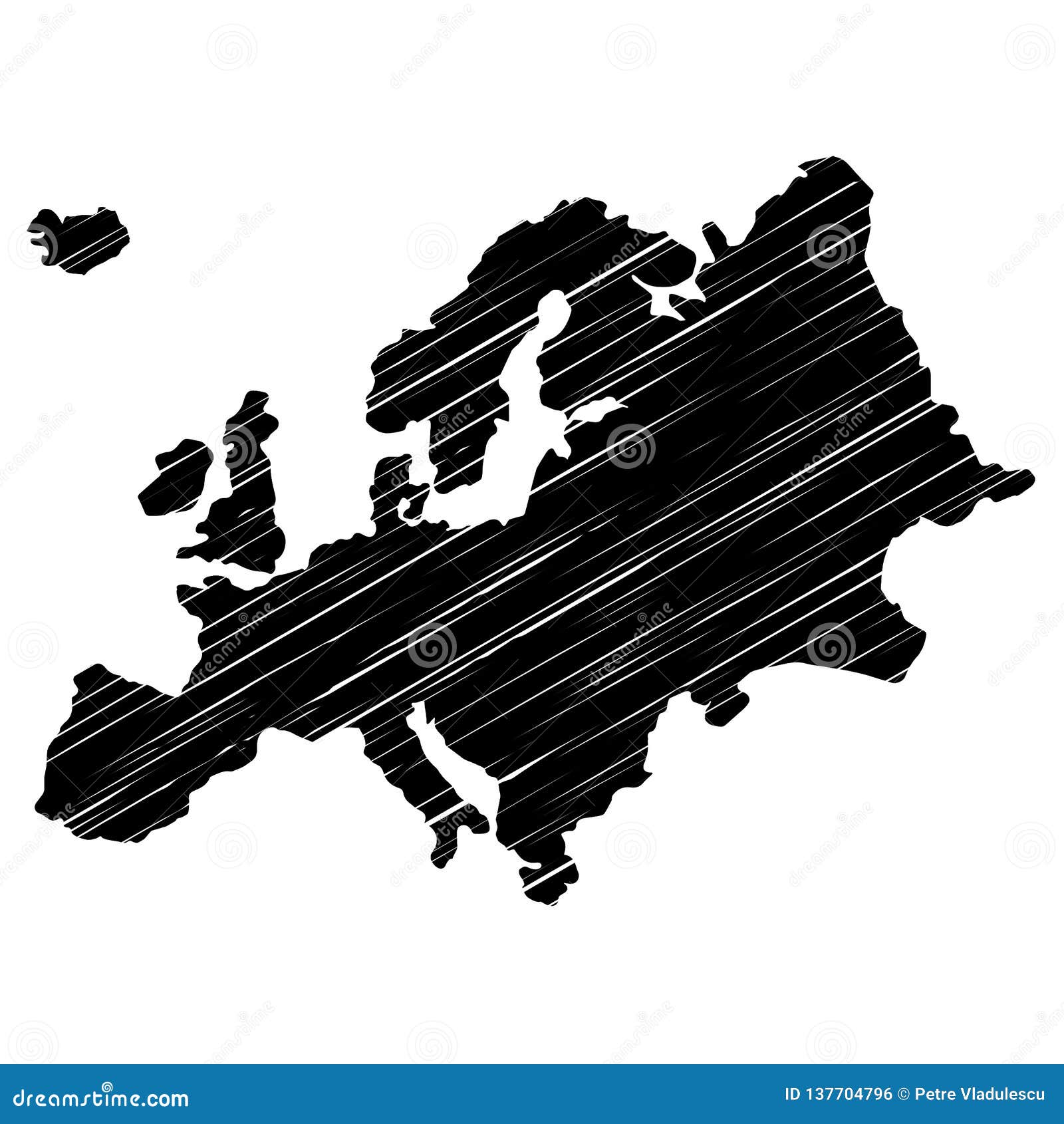 Stylized Map of Europe with White Hatchings Stock Vector - Illustration ...
