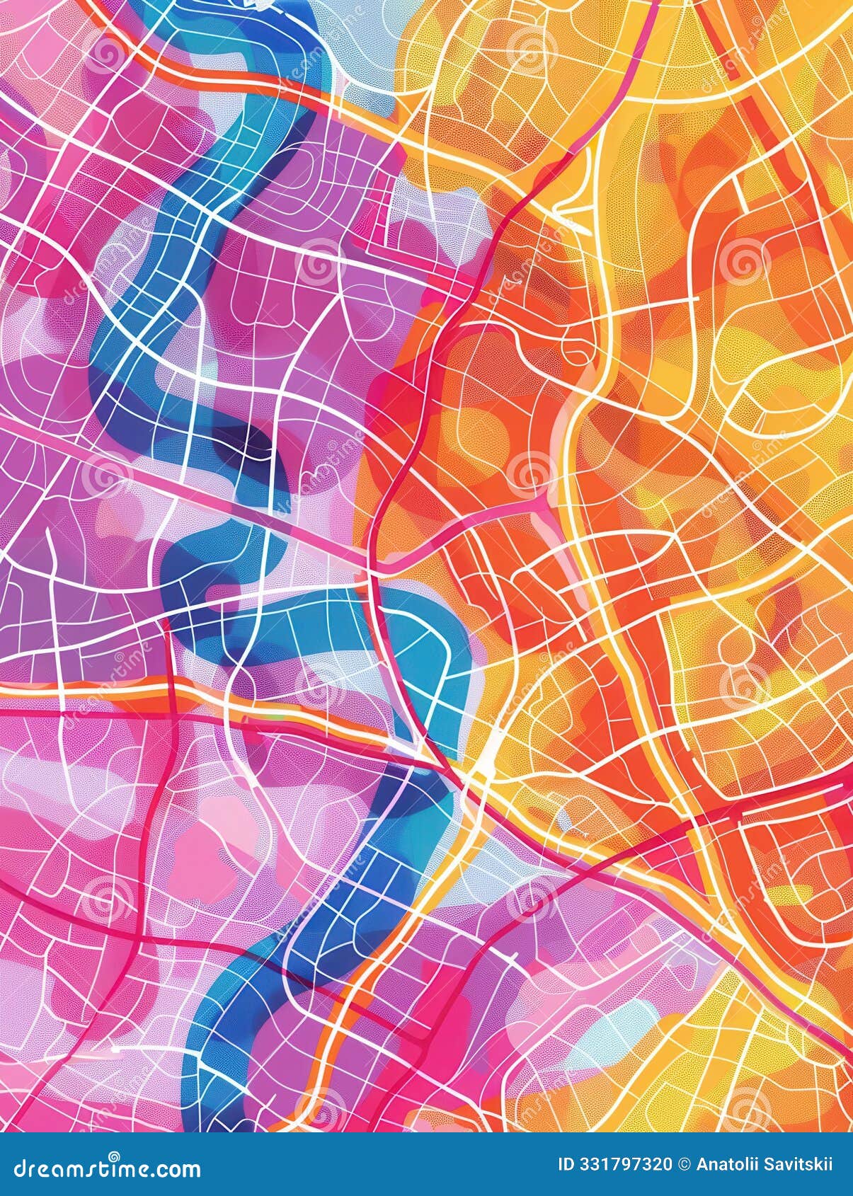 Stylized Map Features Vibrant Lines and Routes, Illustrating ...