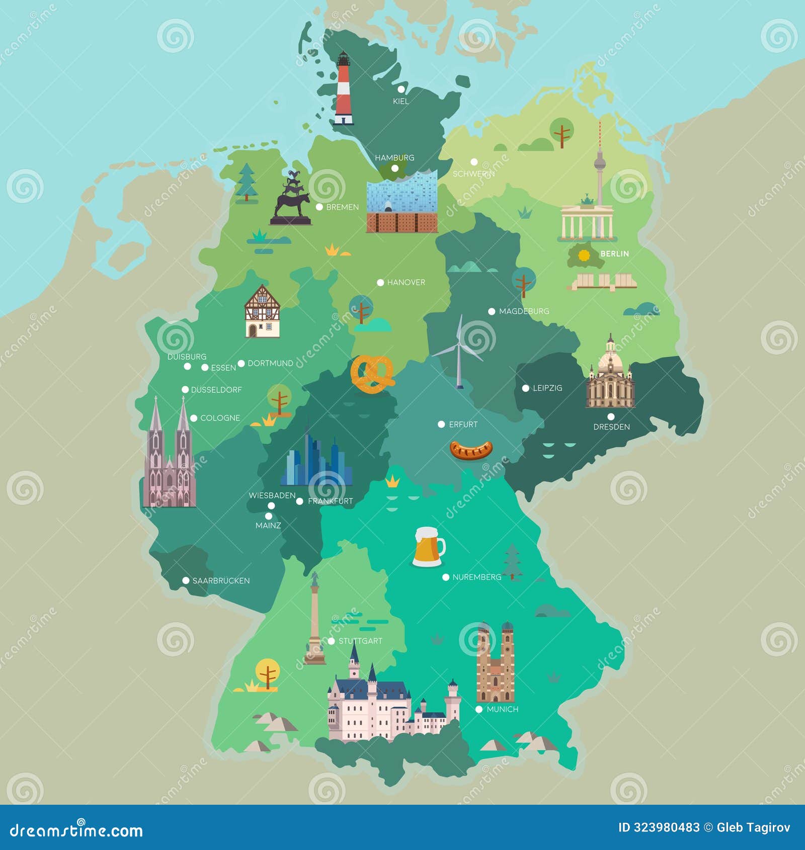 Stylized map of Germany stock vector. Illustration of europe - 323980483