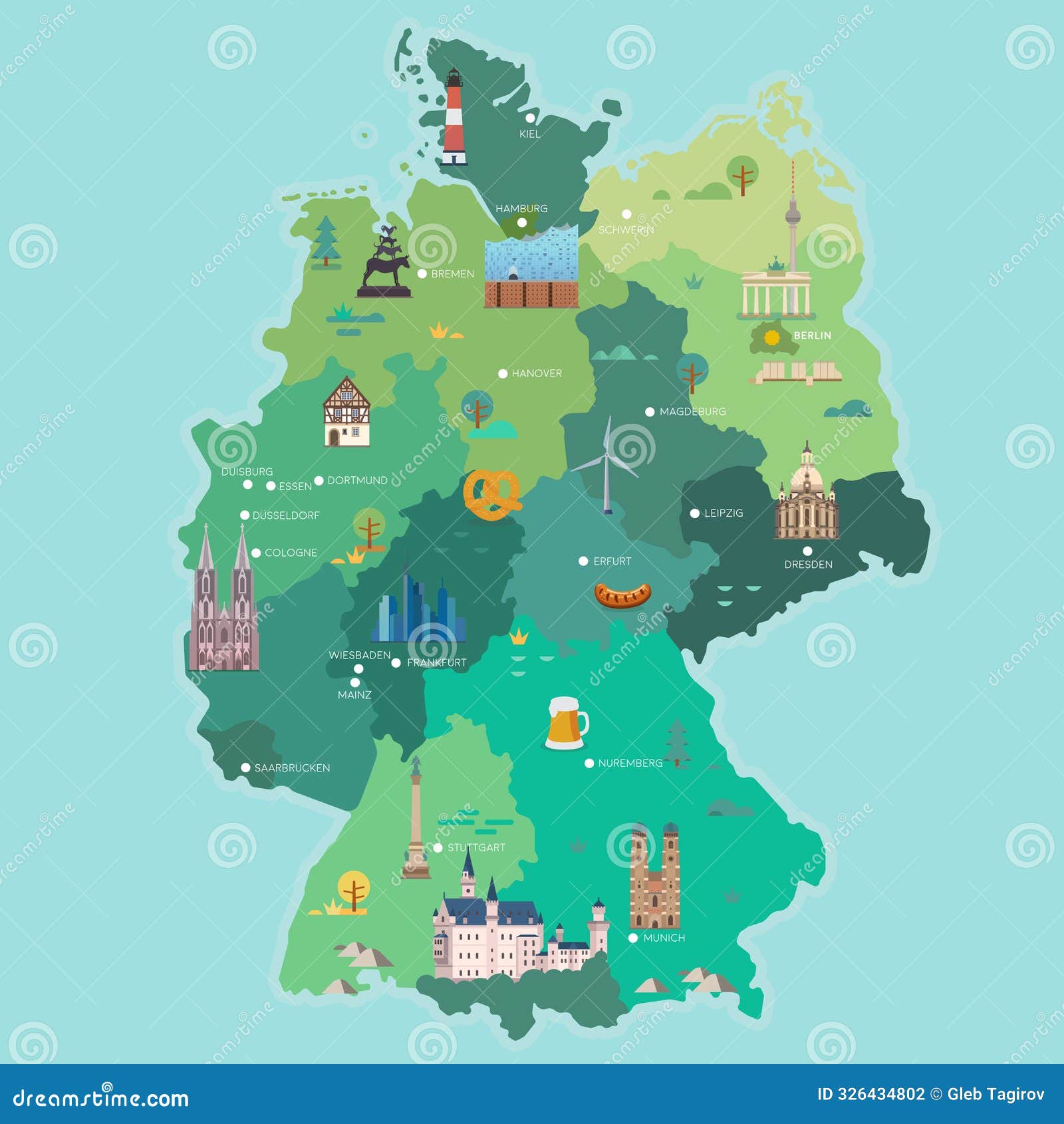 Stylized map of Germany stock vector. Illustration of hamburg - 326434802