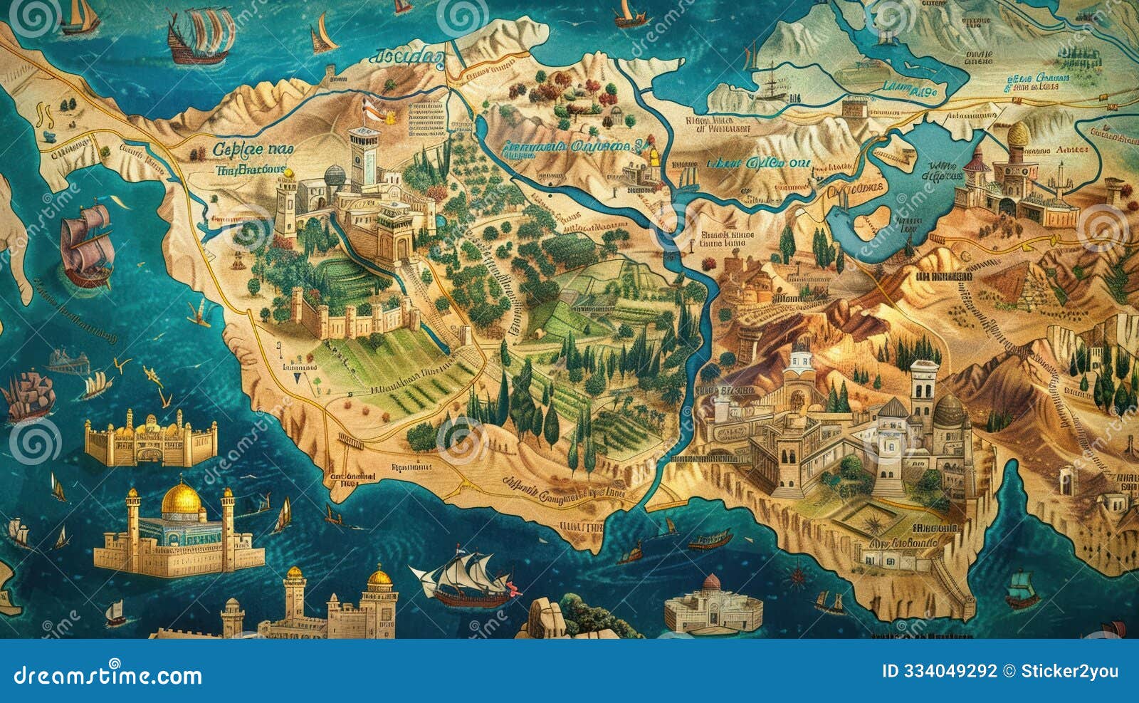Stylized Map of the Holy Land Stock Photo - Image of land, iconic ...