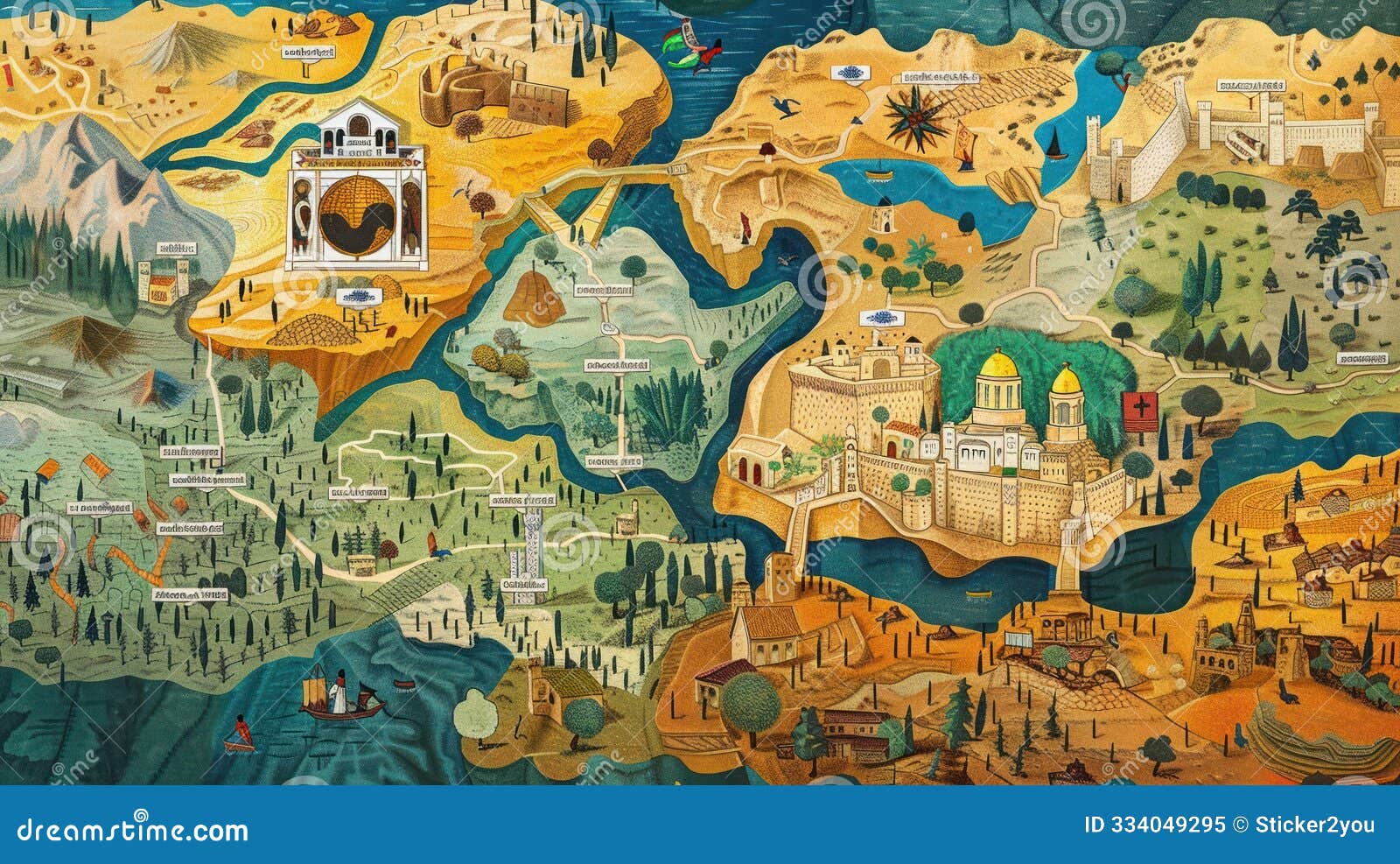 Stylized Map of the Holy Land Stock Image - Image of location, land ...