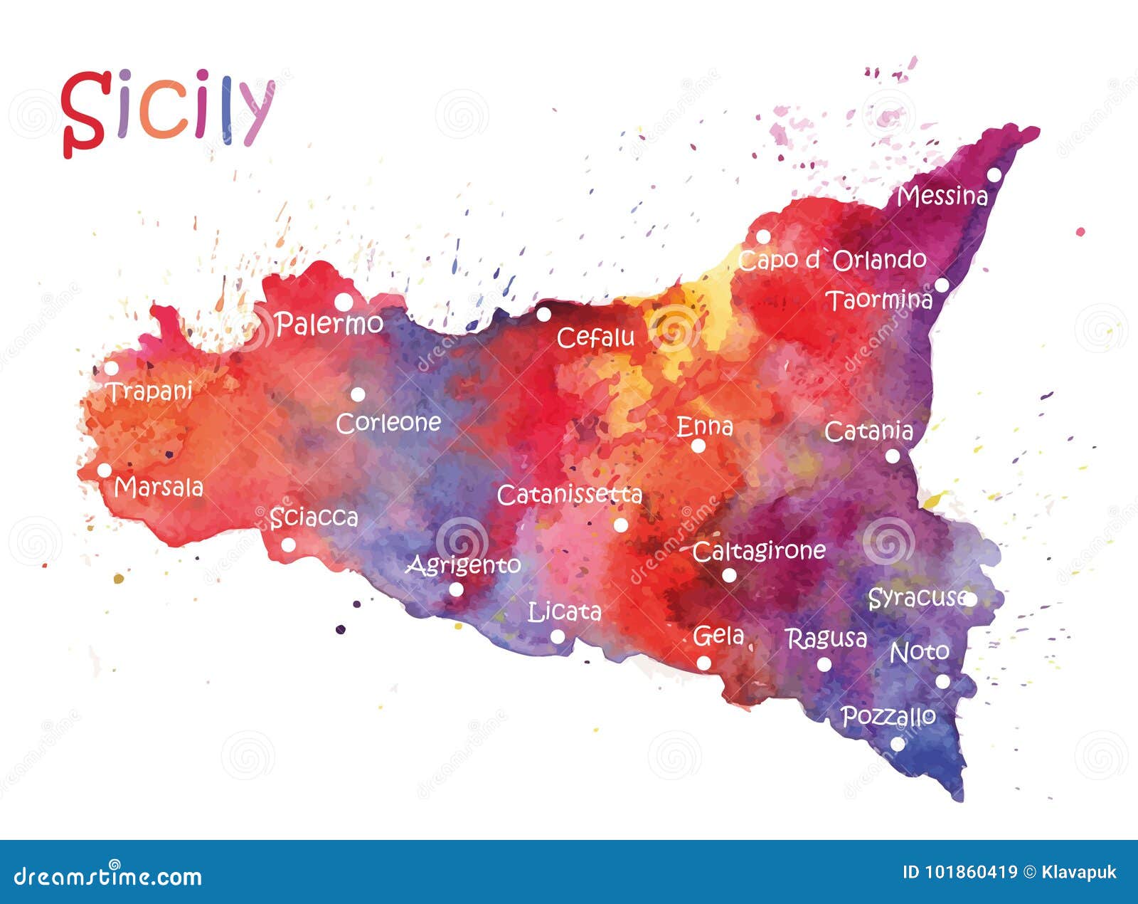 Stylized Map Of The Italian Island Of Sicily Cartoon Vector ...