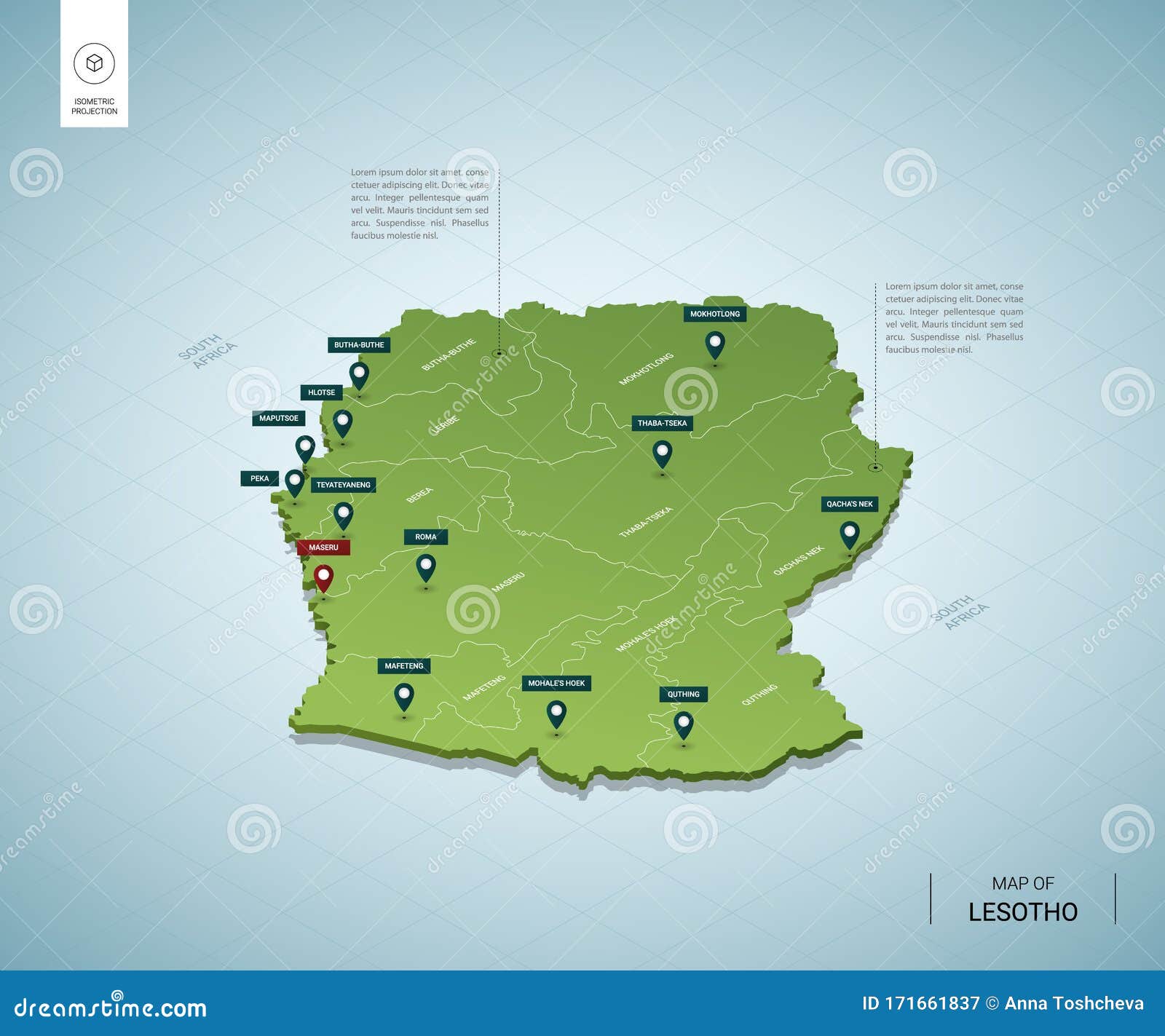 Stylized Map of Lesotho. Isometric 3D Stock Vector - Illustration of ...