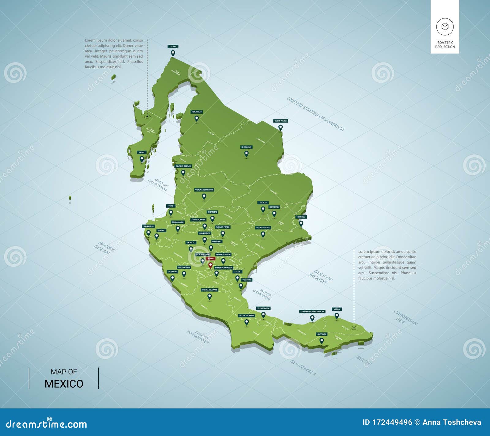 Stylized Map of Mexico. Isometric 3D Stock Vector - Illustration of ...
