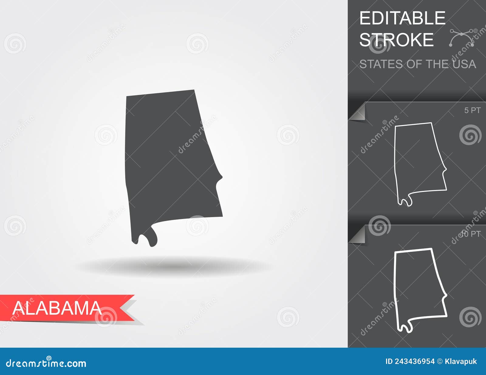 Alabama Vector Map Contour Silhouette Isolated On White Background ...