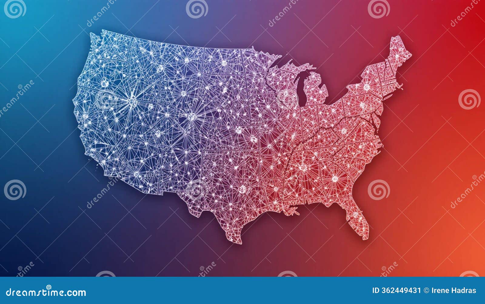 Stylized Map of the United States Outlined with Interconnected White ...