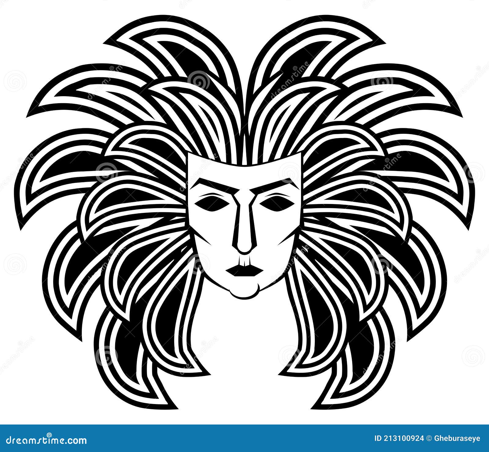 Stylized Mask with Decoration, Abstract, Patterned, Black and White ...