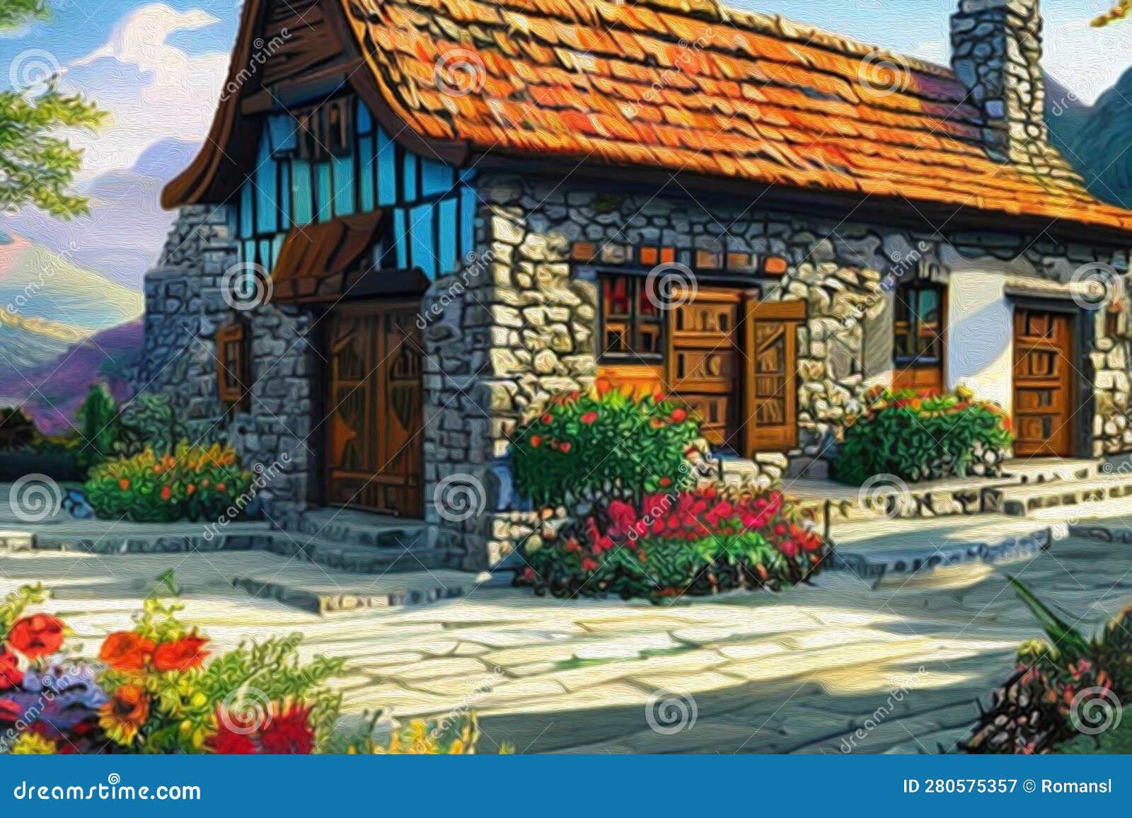 Stylized Medieval House. 3d Illustration Stock Illustration ...