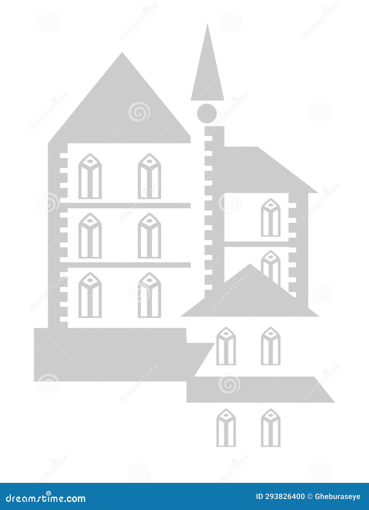 Stylized Medieval Monastery, Religious Building, Sanctuary, Isolated ...