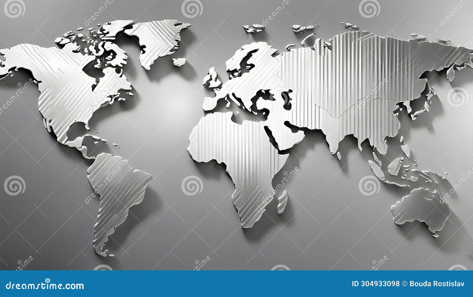Stylized Metallic World Map on a Gray Background Stock Illustration ...