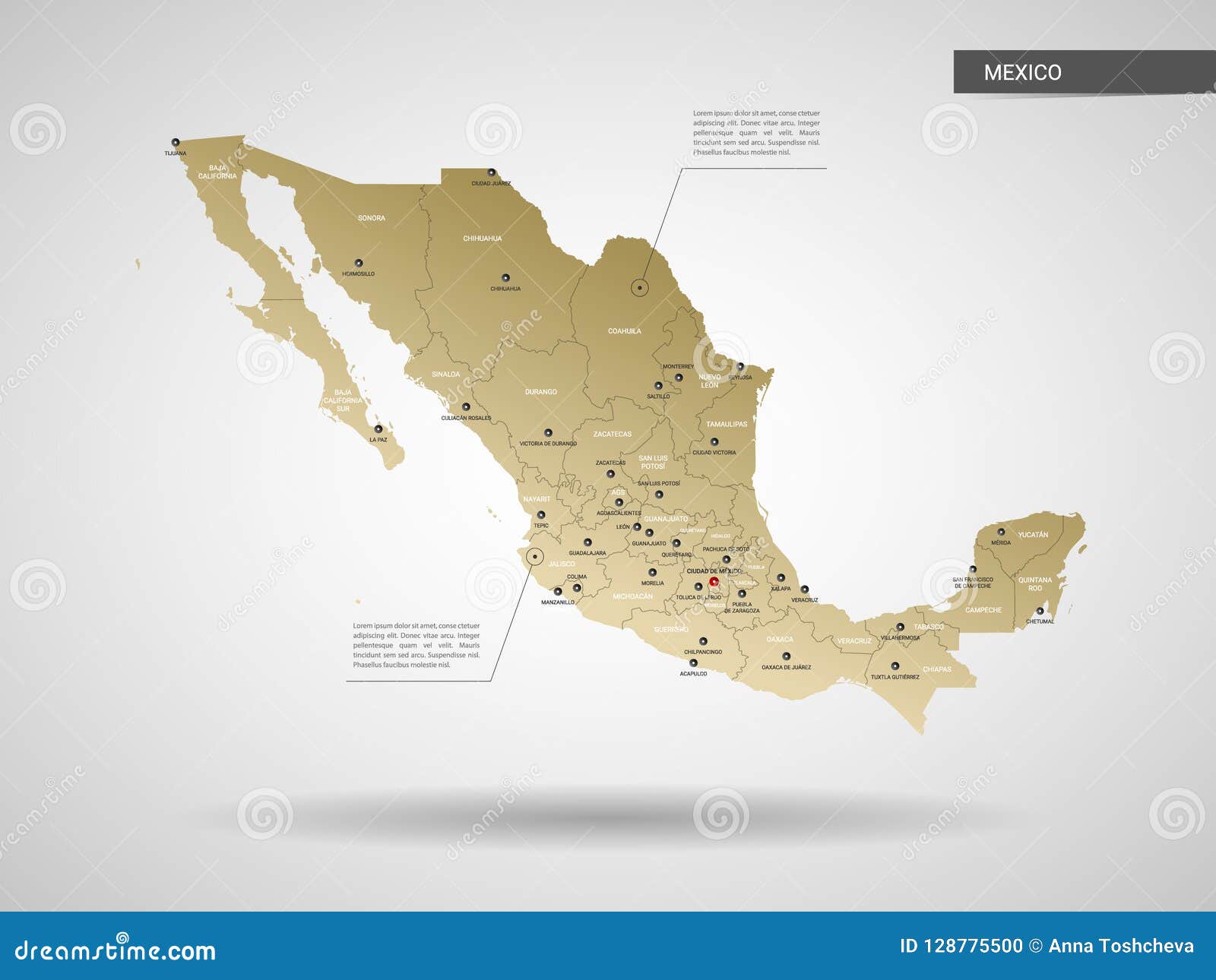 Stylized Mexico Map Vector Illustration. Stock Vector - Illustration of ...