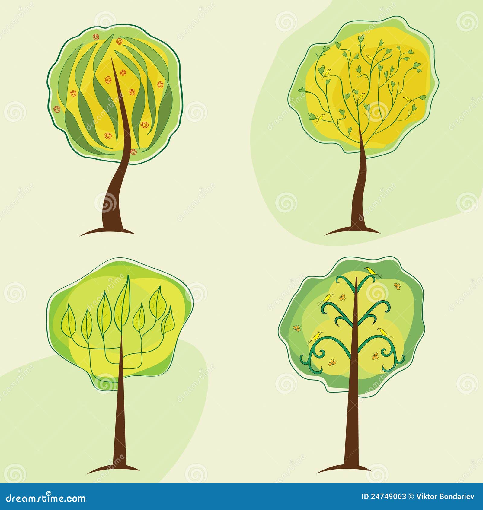 Stylized mix of trees stock vector. Illustration of ornamental - 24749063