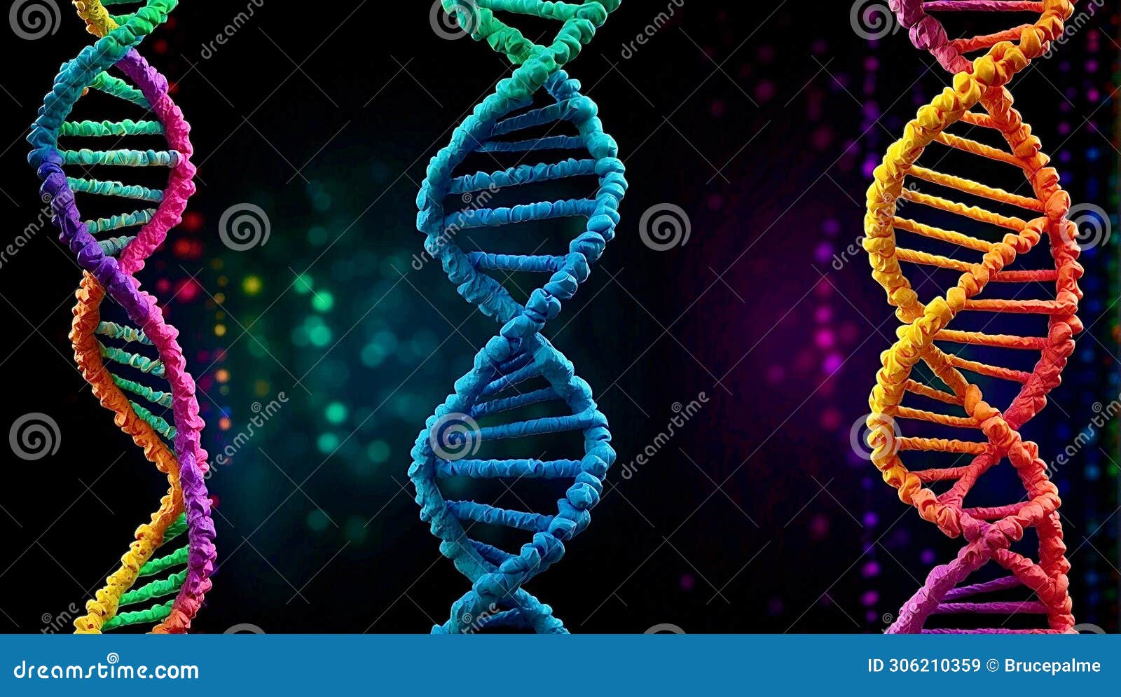 A Model of Strands of DNA in Rainbow Colors on Dark Background. AI ...