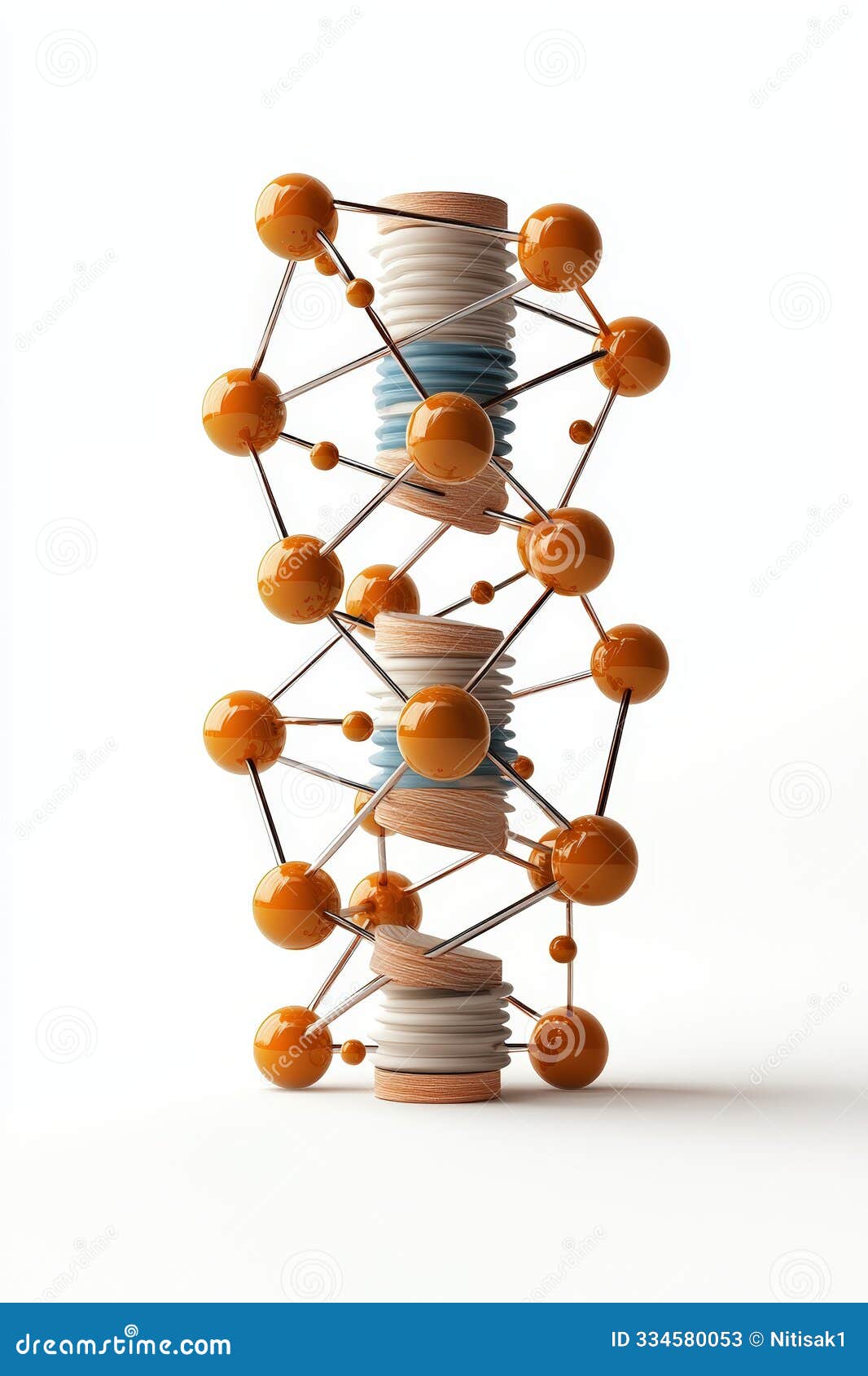 Stylized Molecular Structure with Orange Spheres and Helical Elements ...