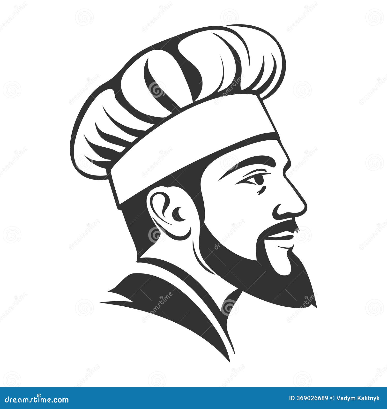 Chef With Beard Wearing Toque Blanche Hat Mono Line Drawing Cartoon ...