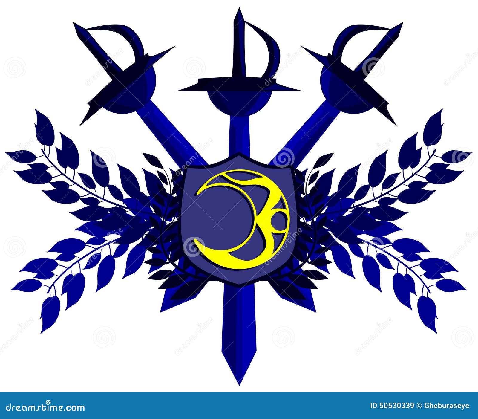 Stylized Moon on Shield with Sword Isolated Stock Vector - Illustration ...