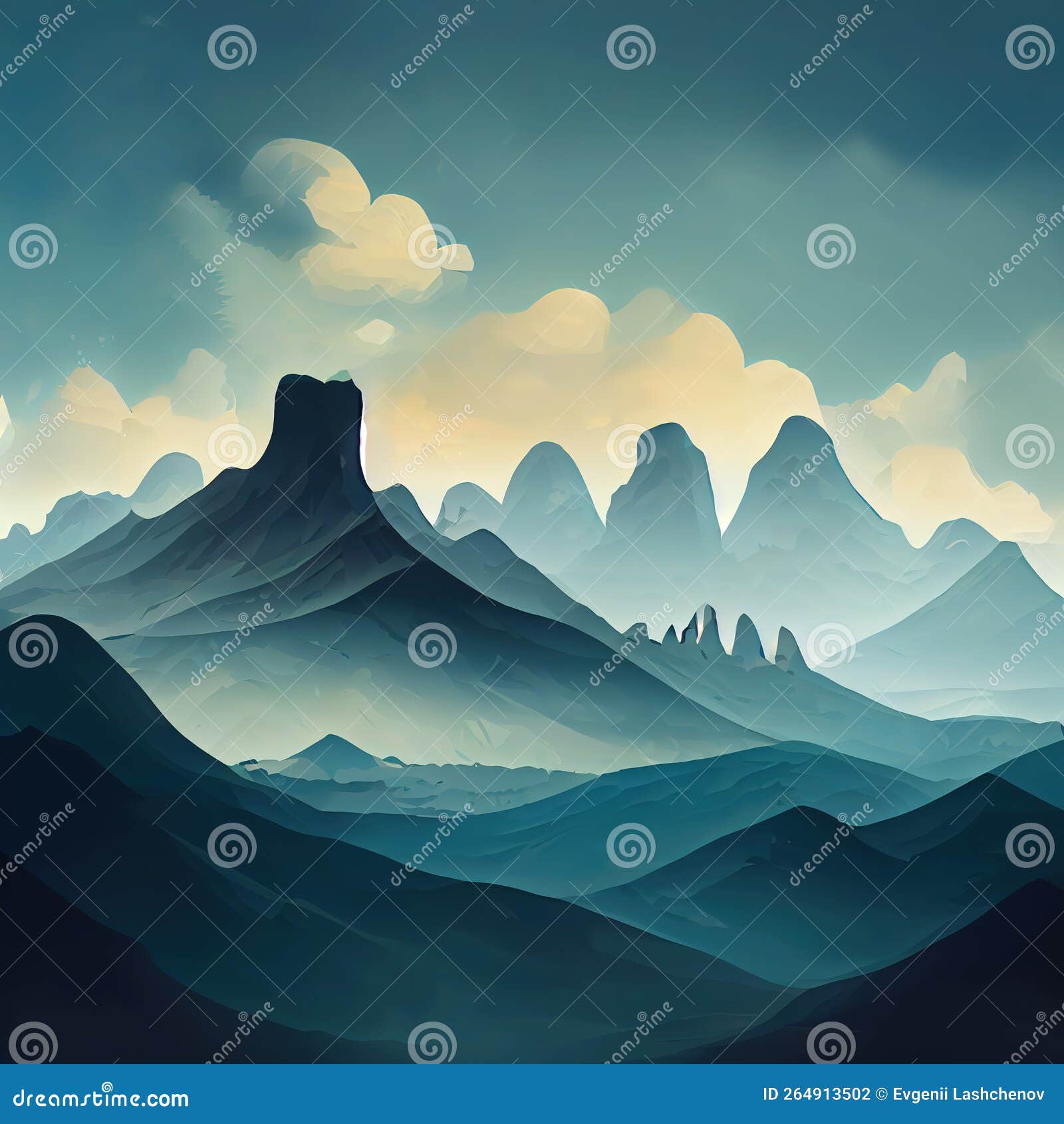 Monochrome Stylized Mountain Illustrated Landscape. Digital ...