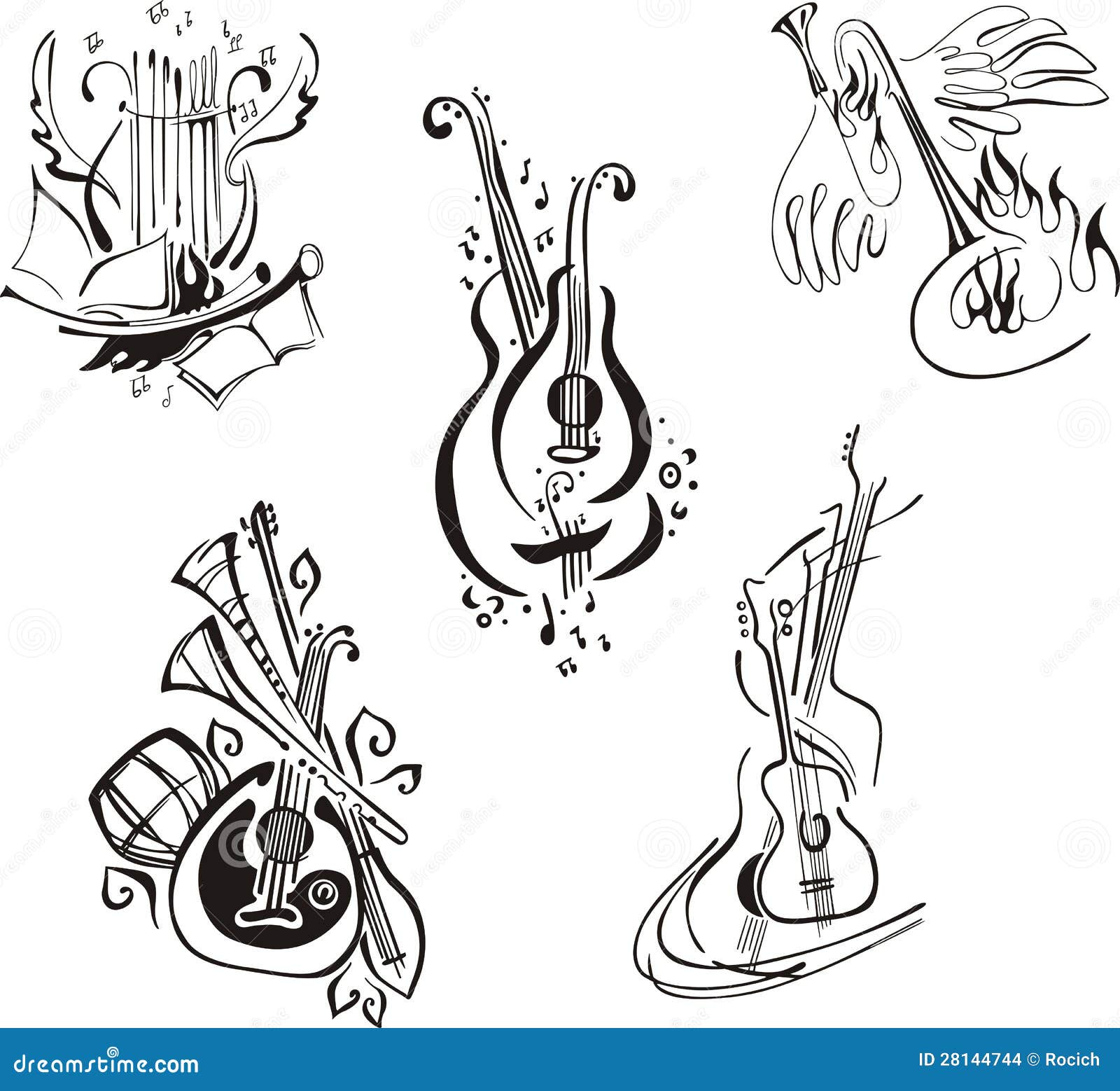 Stylized Musical Instruments Stock Vector - Illustration of design ...