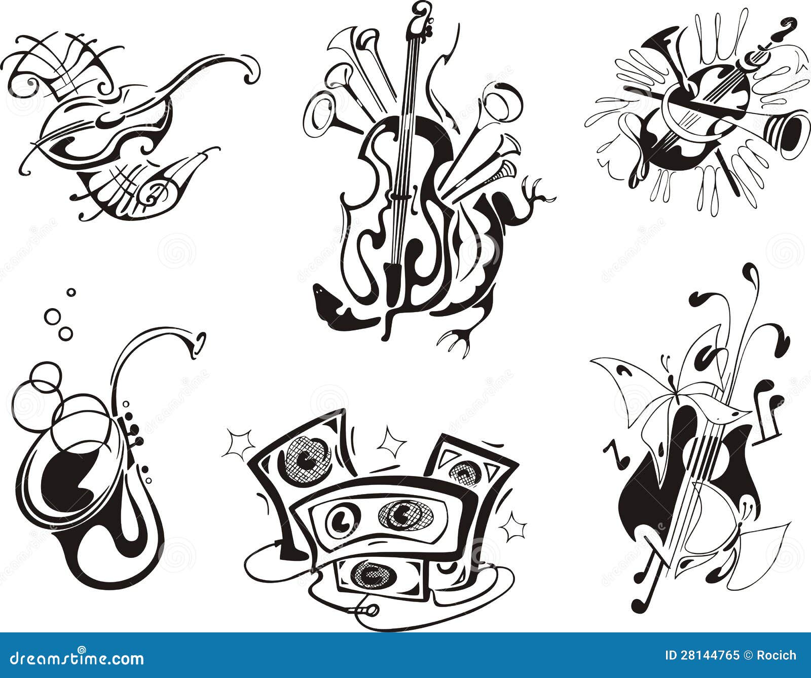 Stylized Musical Instruments Stock Vector - Illustration of decoration ...