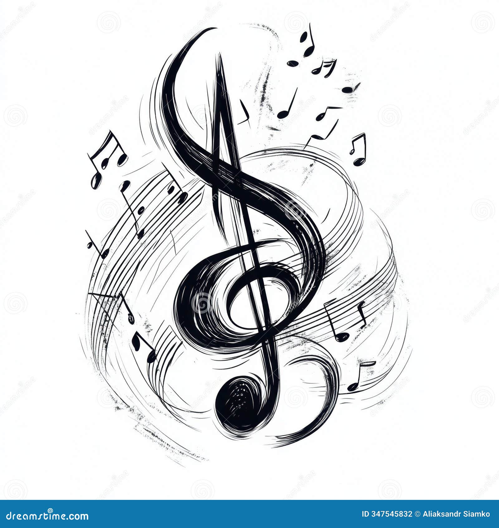 Stylized Musical Notes Swirling Around a Central Treble Clef Symbol ...