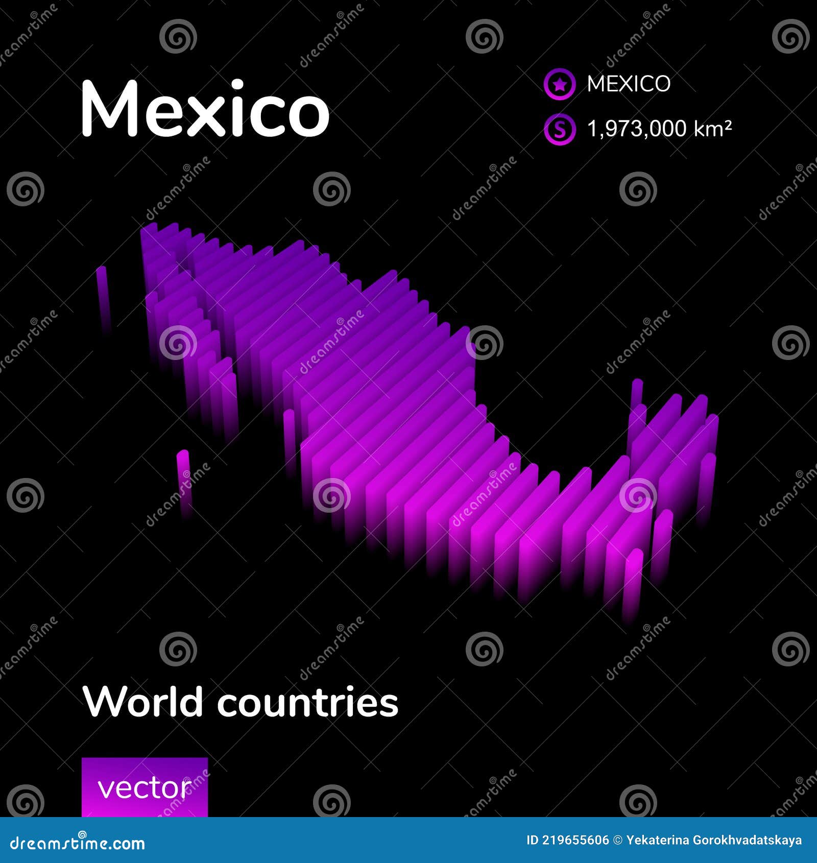Stylized Neon Digital Isometric Striped Vector Mexico Map with 3d ...