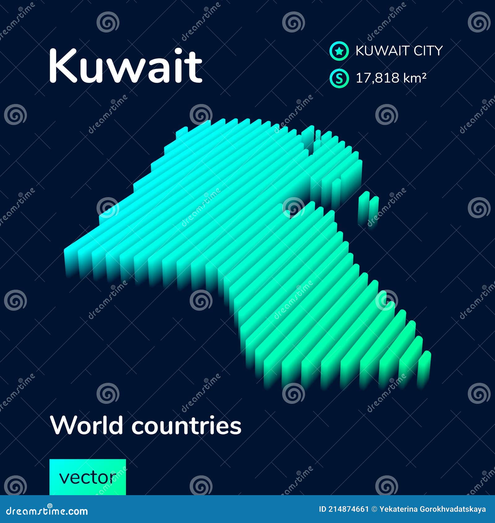 Isometric Kuwait Map With City Names And Administrative Division ...