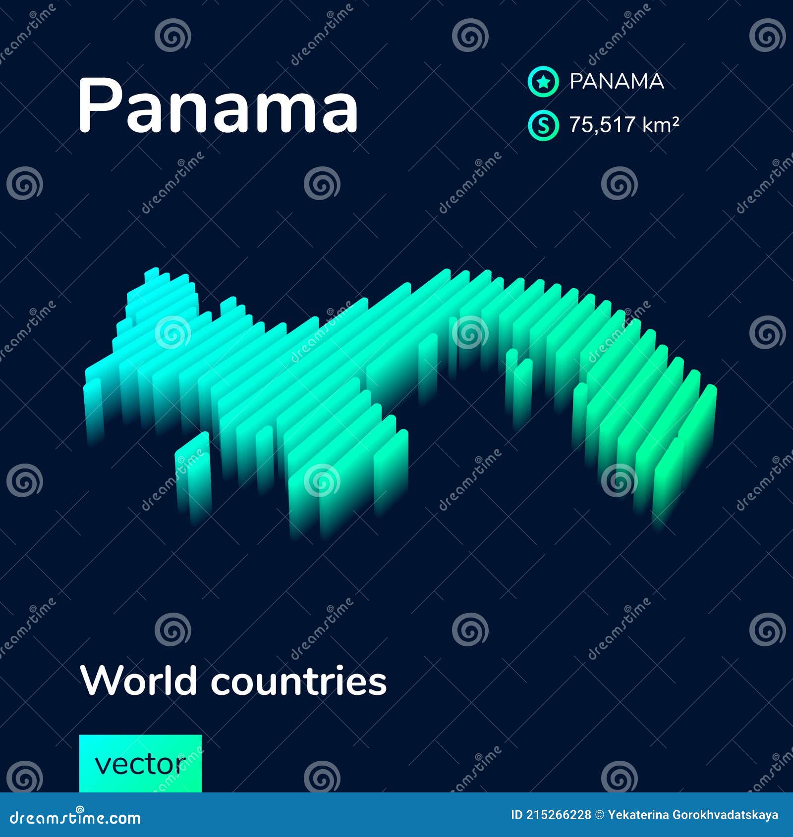 Stylized Neon Simple Digital Isometric Striped Vector Panama Map, with ...