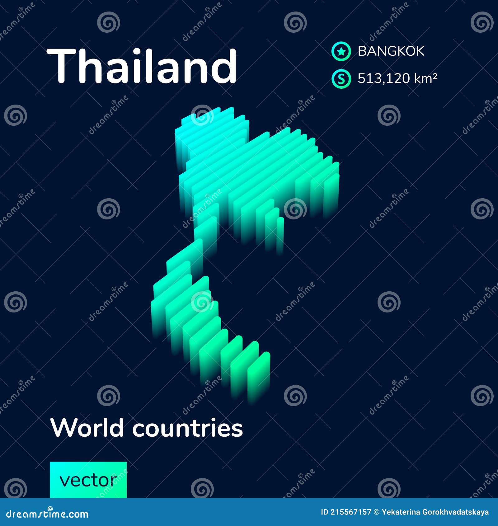Stylized Neon Simple Digital Isometric Striped Vector Thailand Map ...